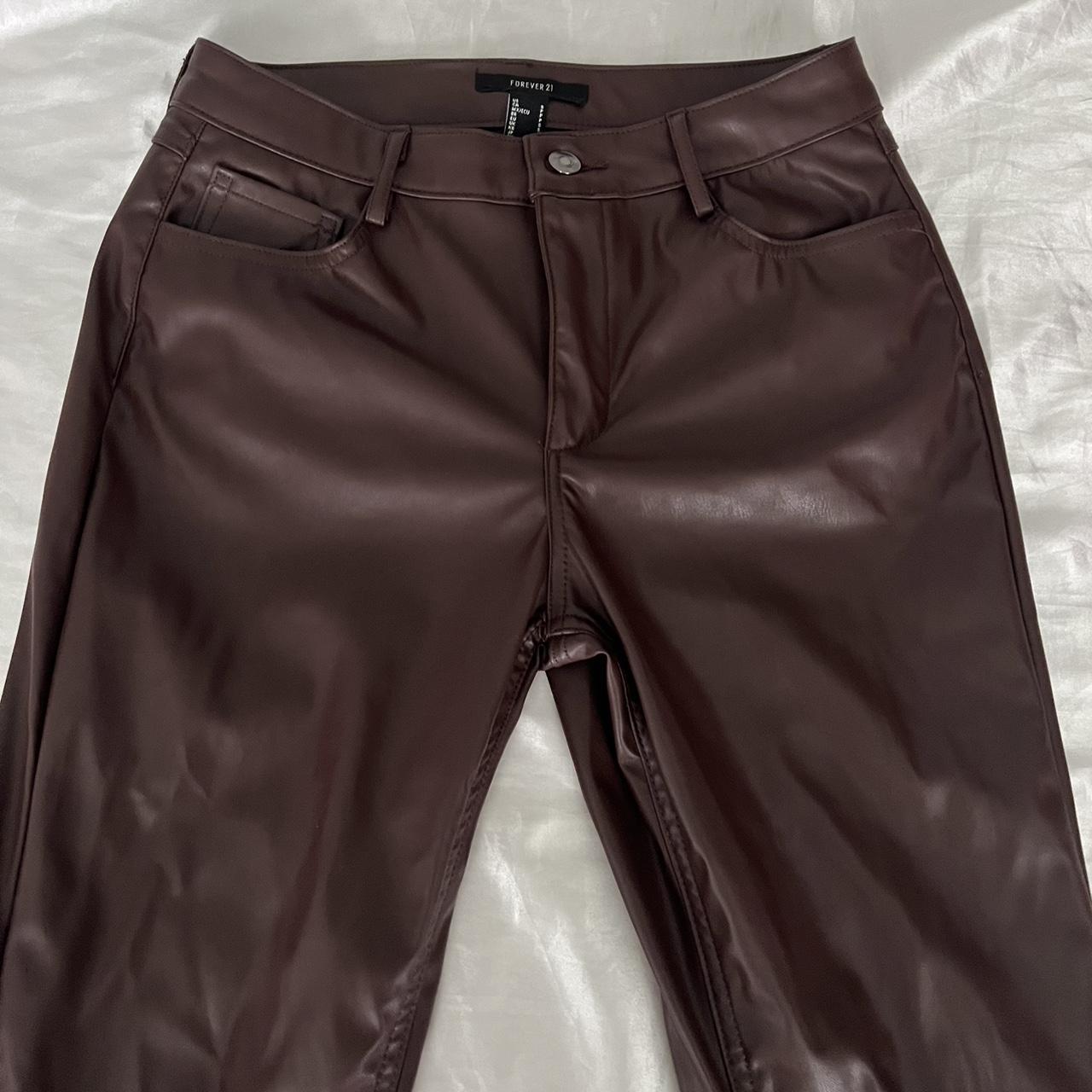 forever21 low rise brown leather pants in perfect... - Depop
