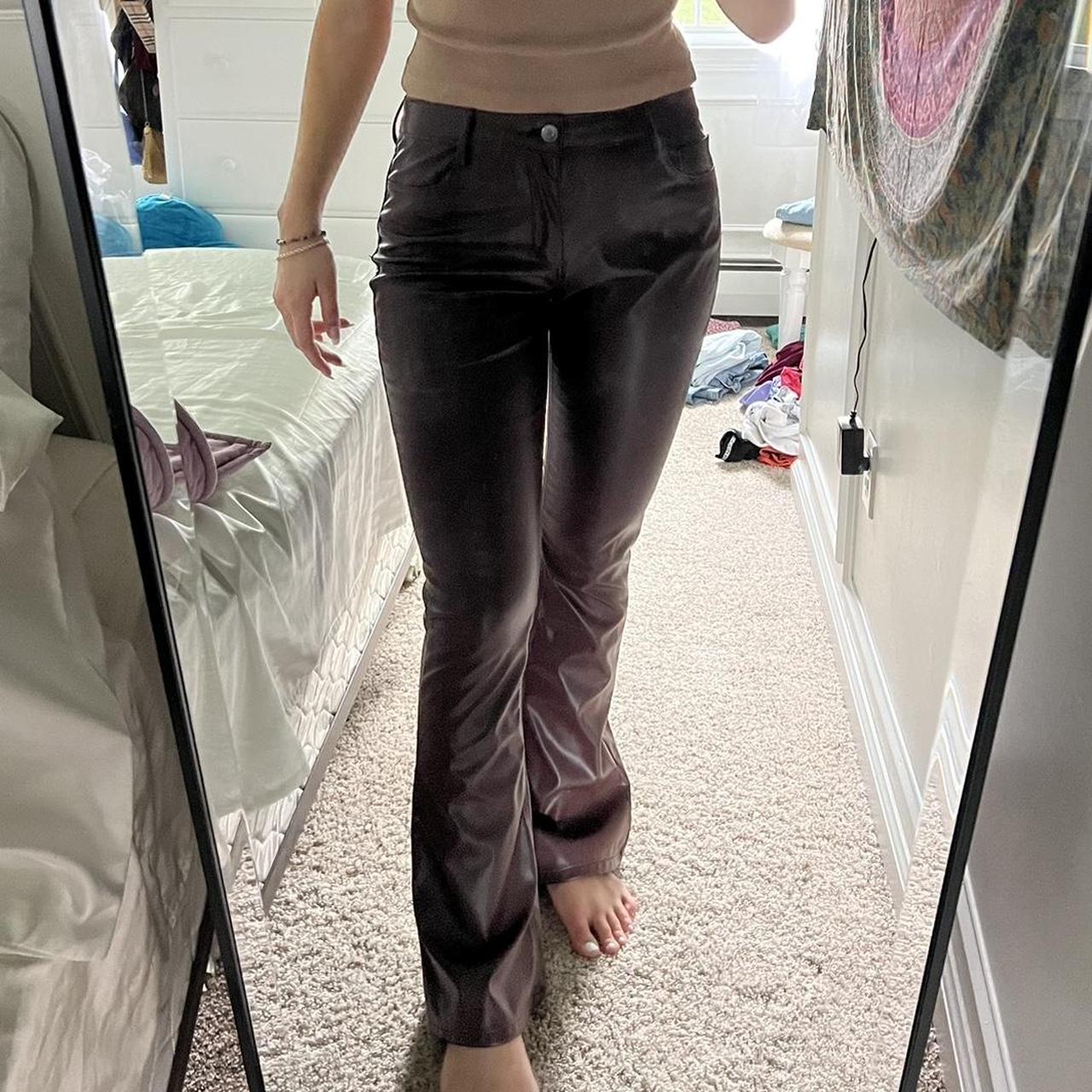 forever21 low rise brown leather pants in perfect... - Depop