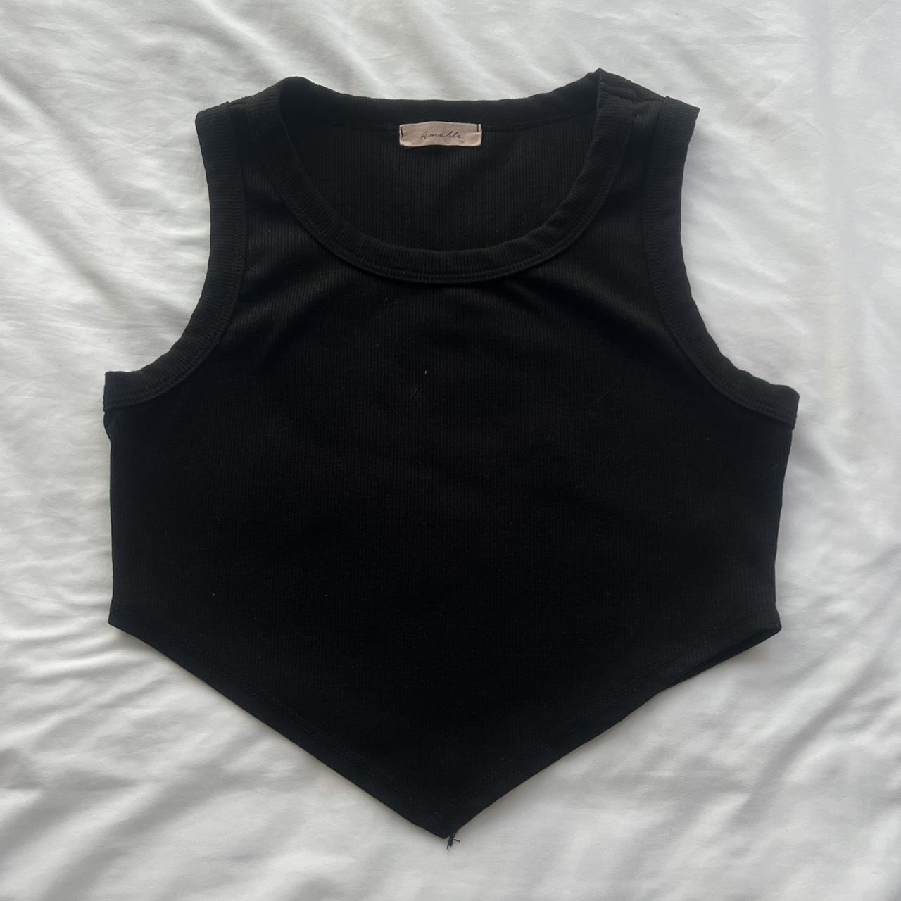 super cute upside down triangle cut black crop... - Depop