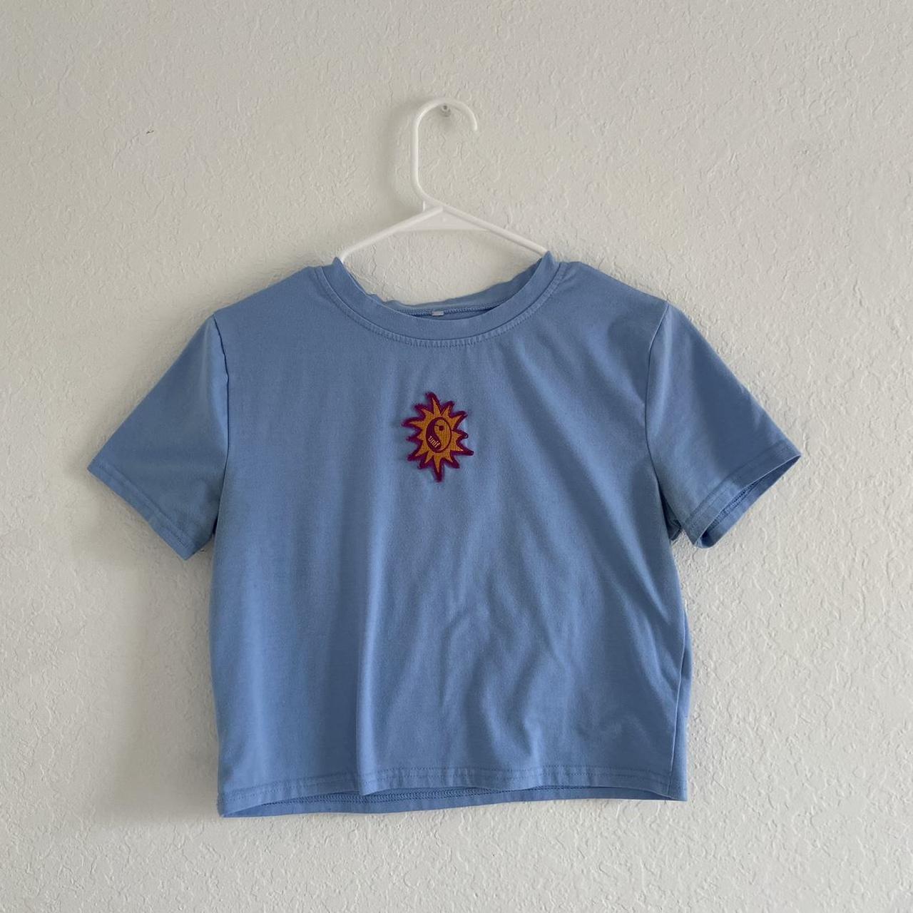 UNIF Women's Blue and Yellow Crop-top | Depop