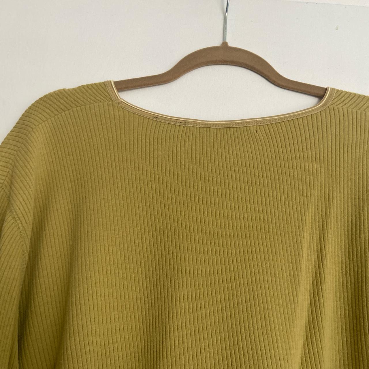 Vintage chartreuse green ribbed sweater with satin... - Depop