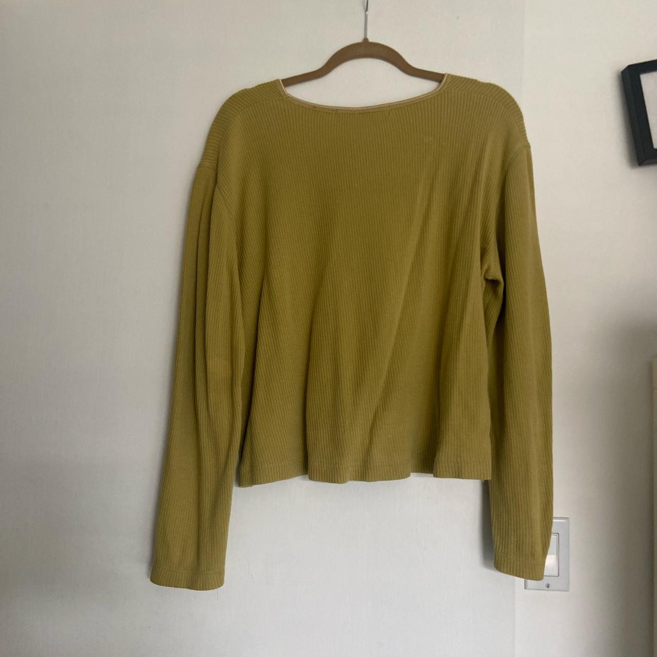 Vintage chartreuse green ribbed sweater with satin... - Depop