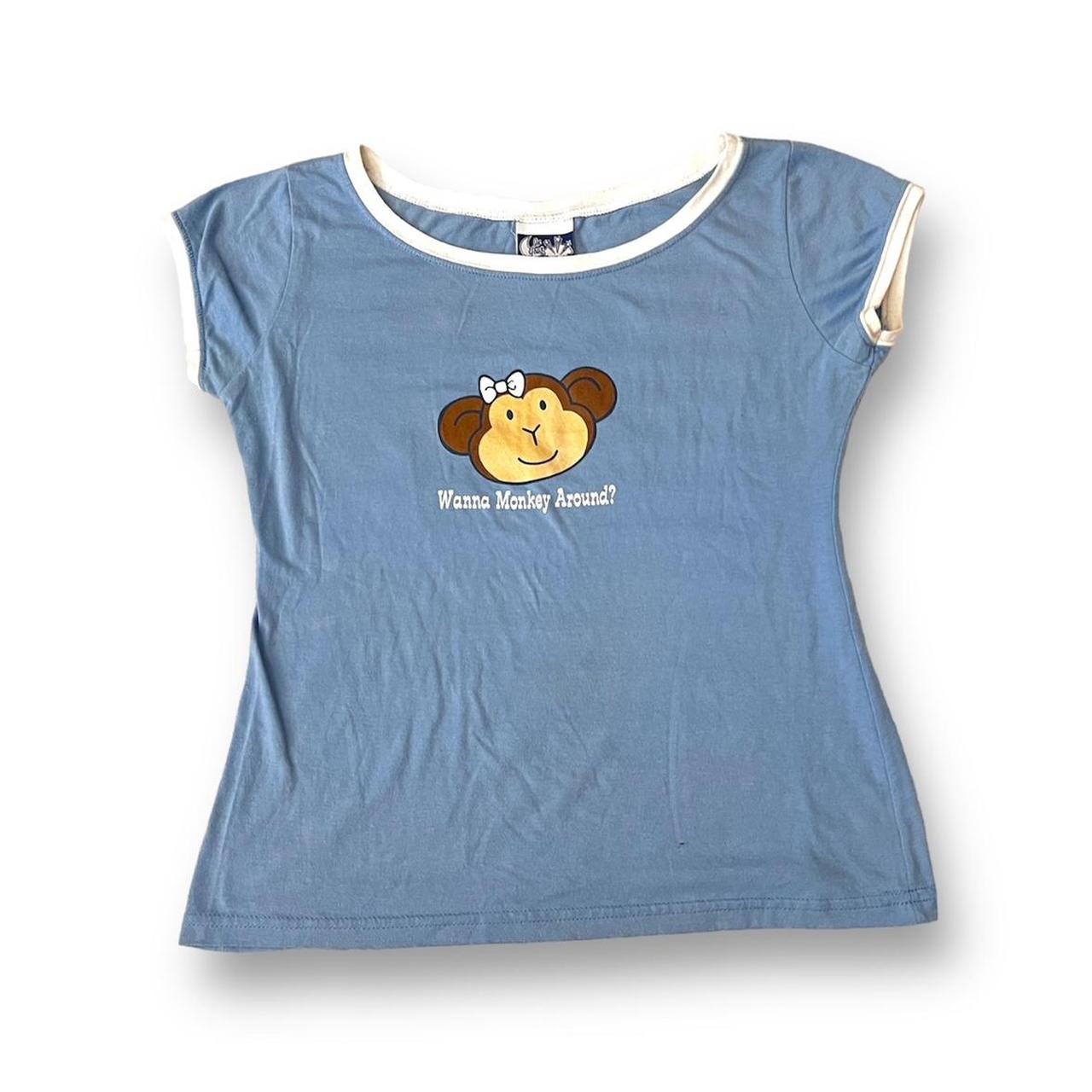 Y2k vintage 90s monkey baby tee “Wanna monkey... - Depop