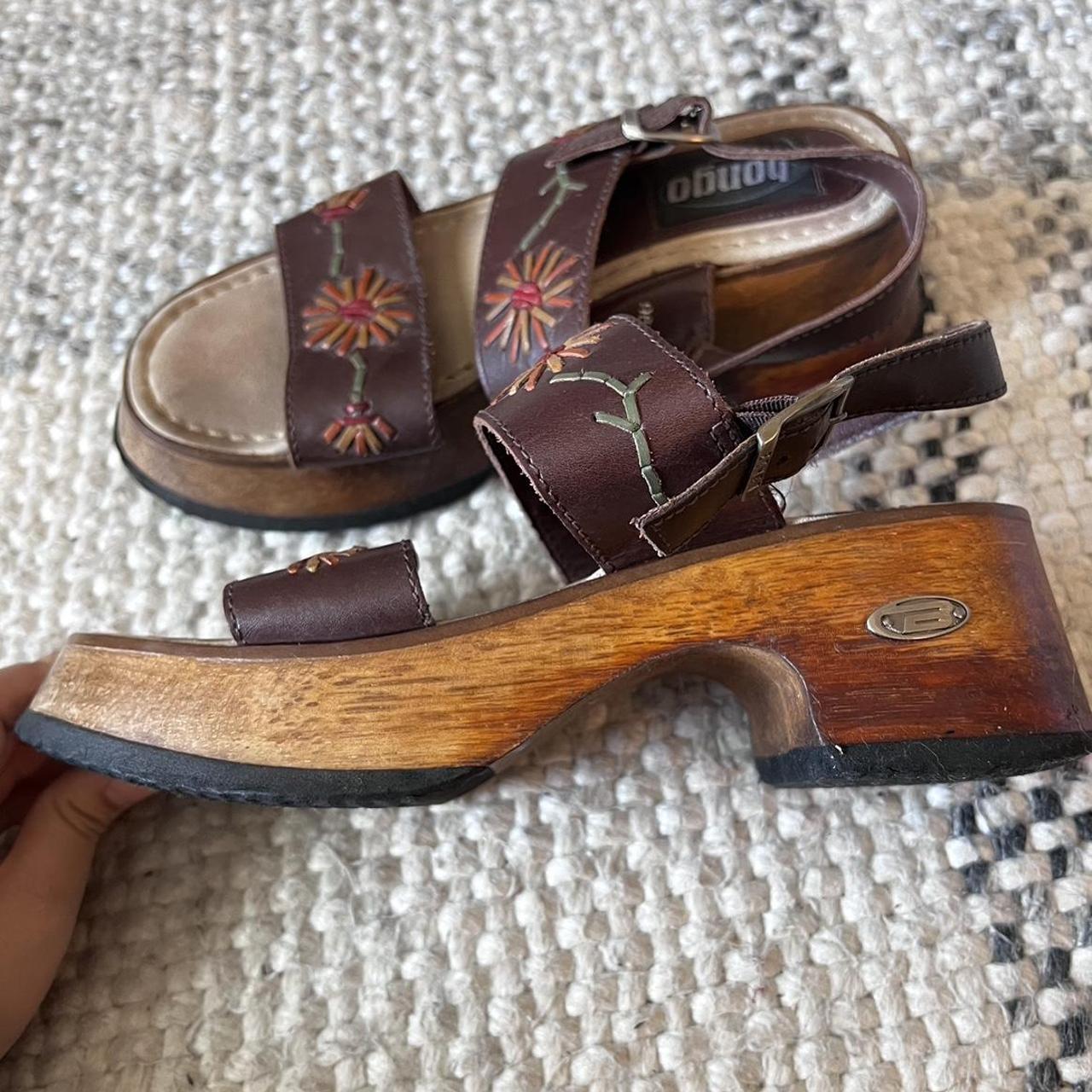 Vintage bongo platform wooden sandals with floral... - Depop