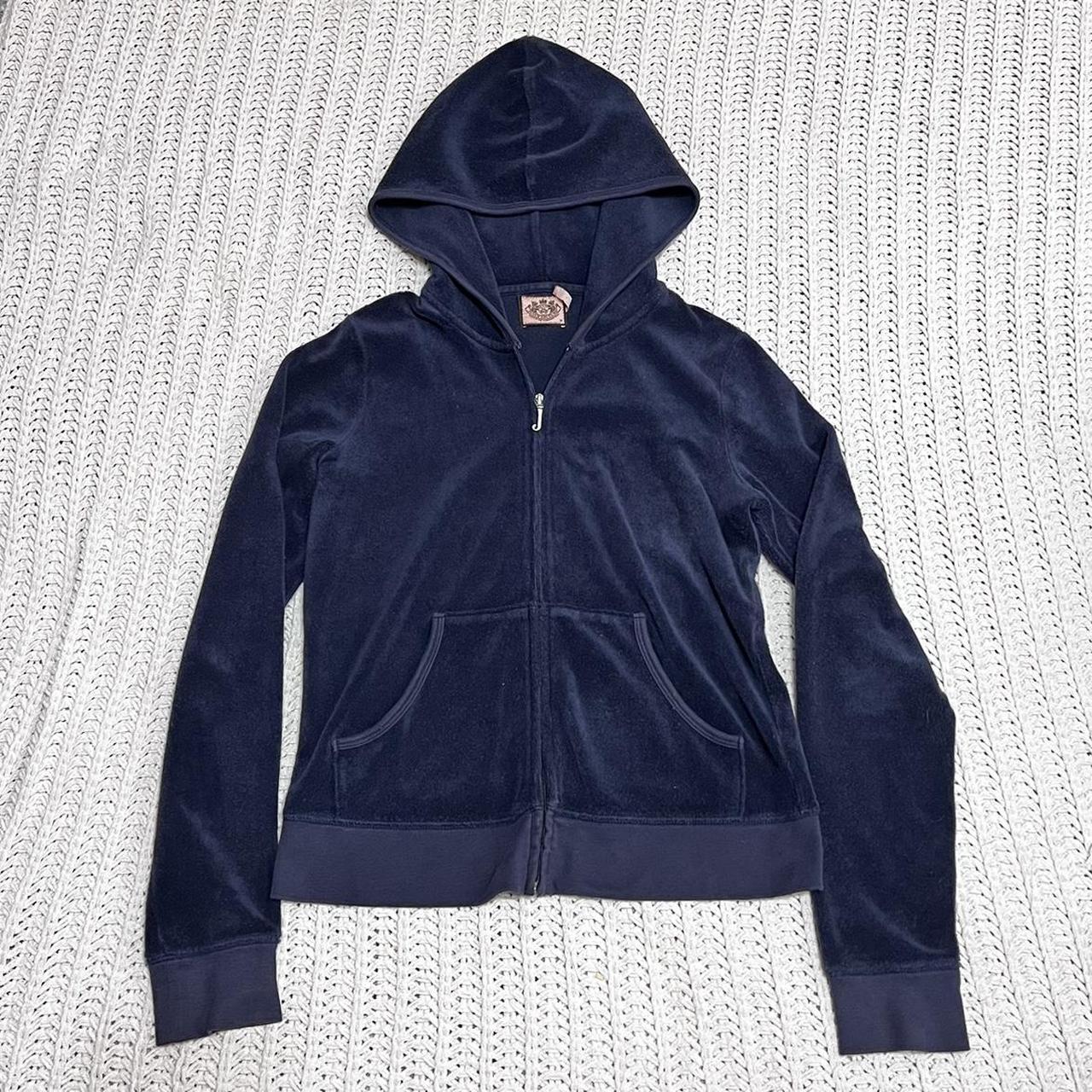 Y2k vintage juicy couture navy blue Terry cloth zip... - Depop
