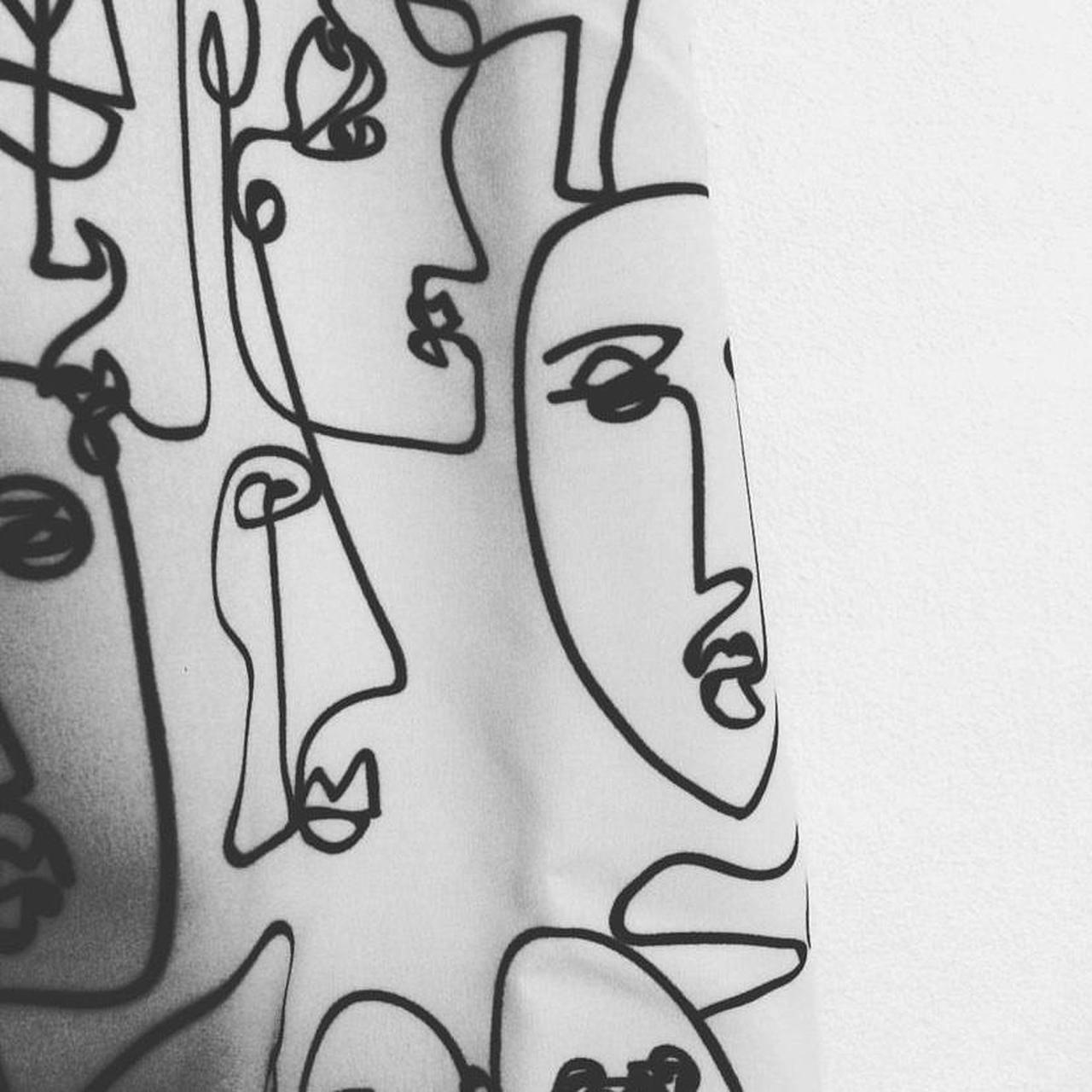 Abstract line face print white mini dress. Satin... - Depop