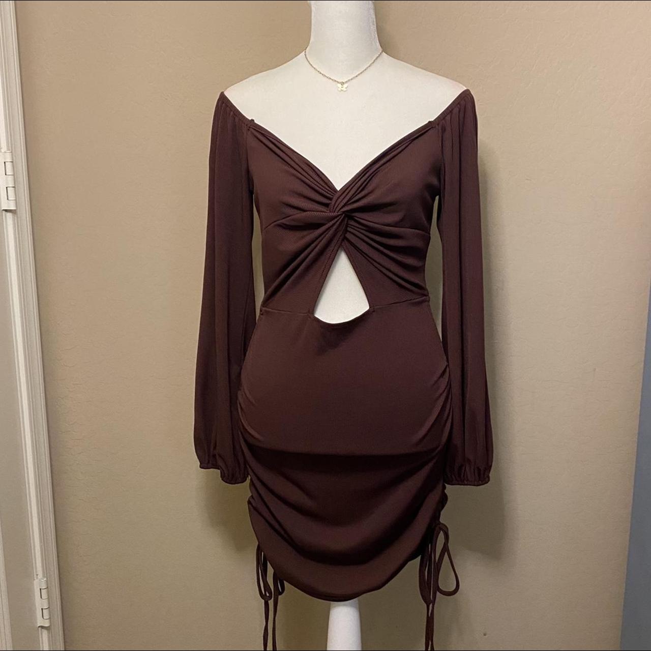 Shein brown off the shoulder body con dress. It has... - Depop