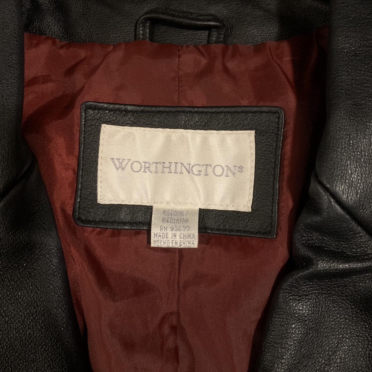 vintage worthington black leather jacket ~ribbing... - Depop