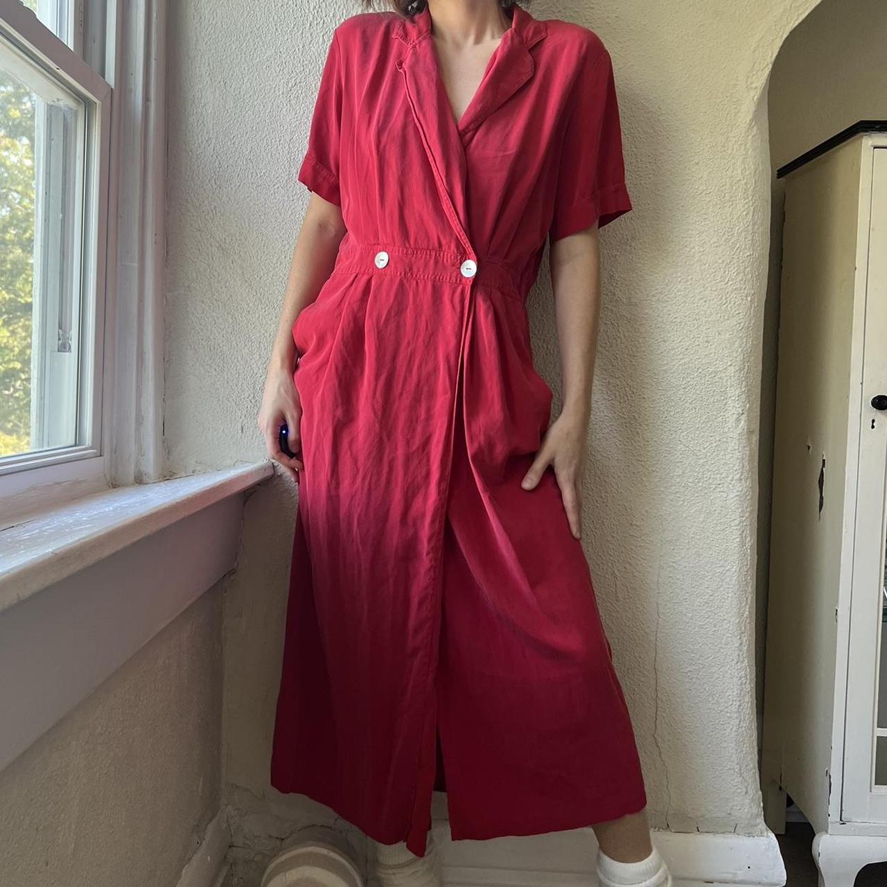 100% silk gorgeous red maxi dress / vintage silk... - Depop