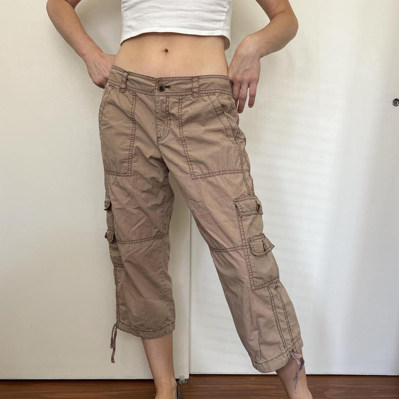 brown y2k cargo capri pants multi pocket gorpcore