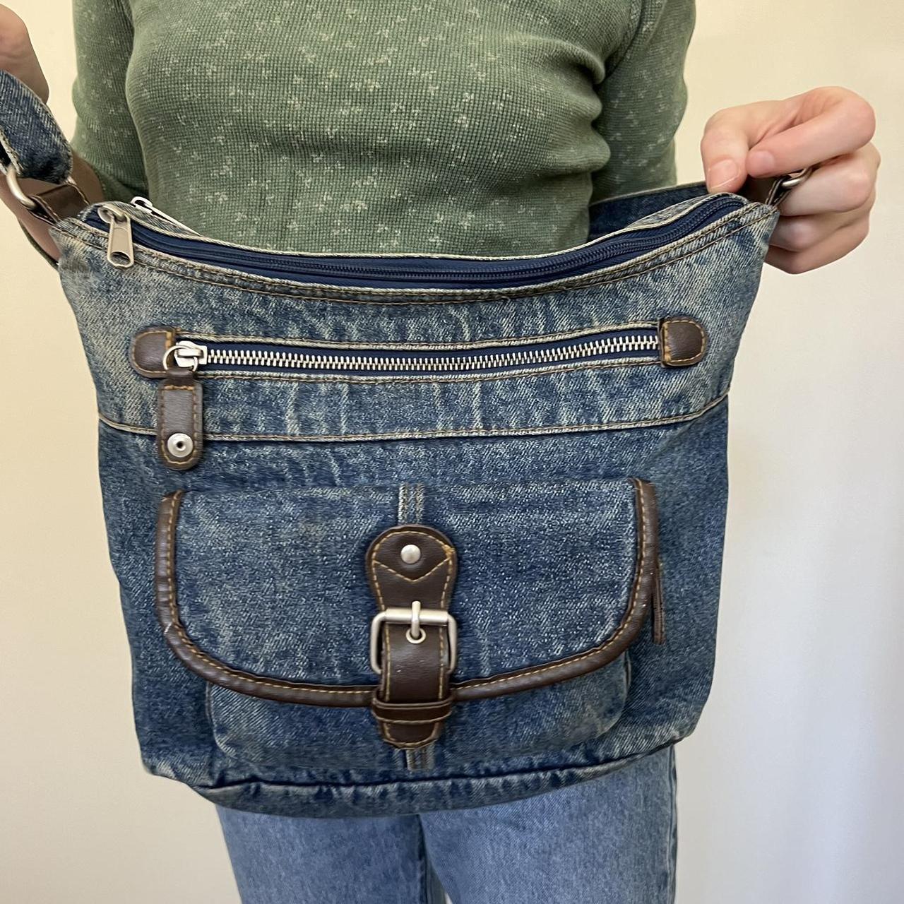 90s denim cross body multi pocket adjustable bag... - Depop