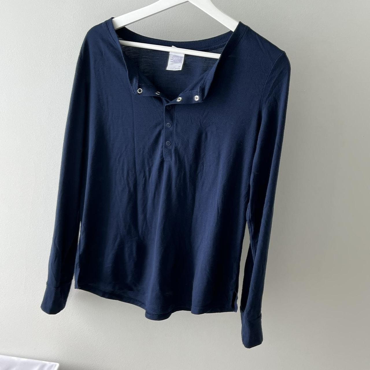 navy blue button long sleeve 🫐🫧 • • ♡ so flattering... - Depop