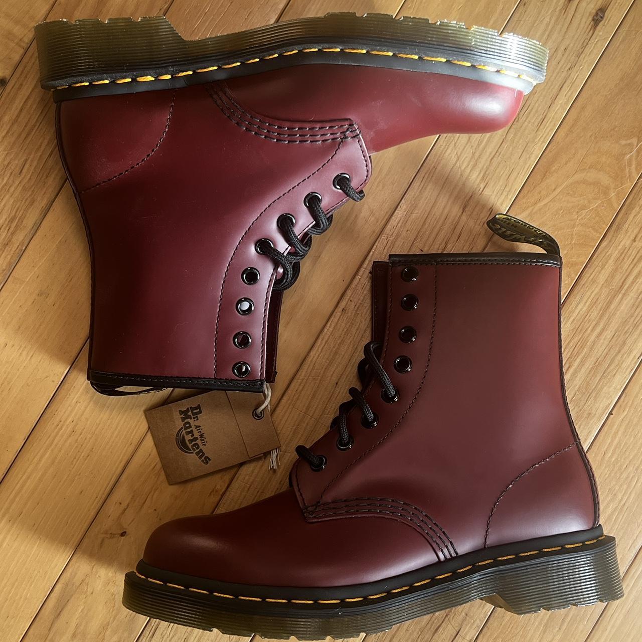 Dr Martens Cherry Red 1460 Smooth Leather Lace Up... - Depop