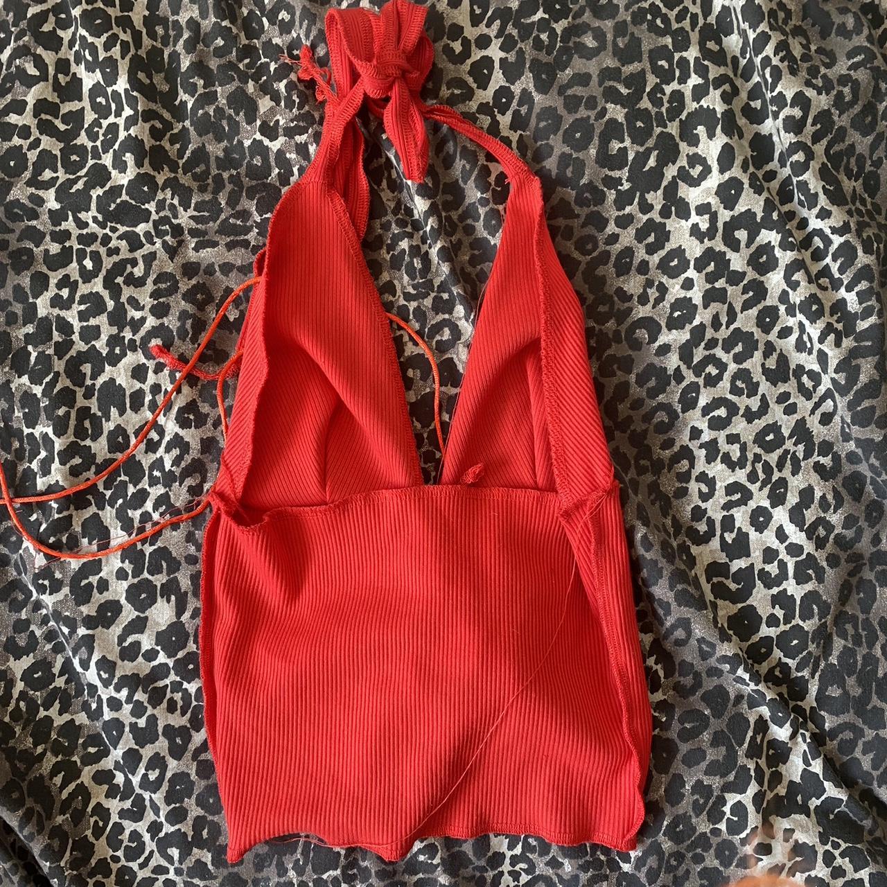 ribbed red halter neck type up corset top barely... - Depop