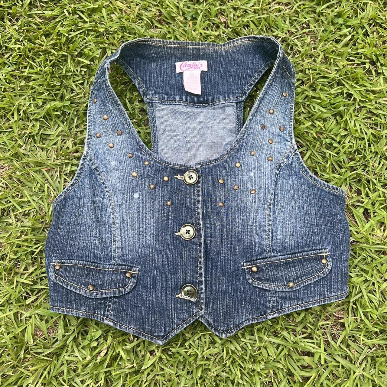 vintage denim crop vest cutest 90s-2000s mini jean... - Depop