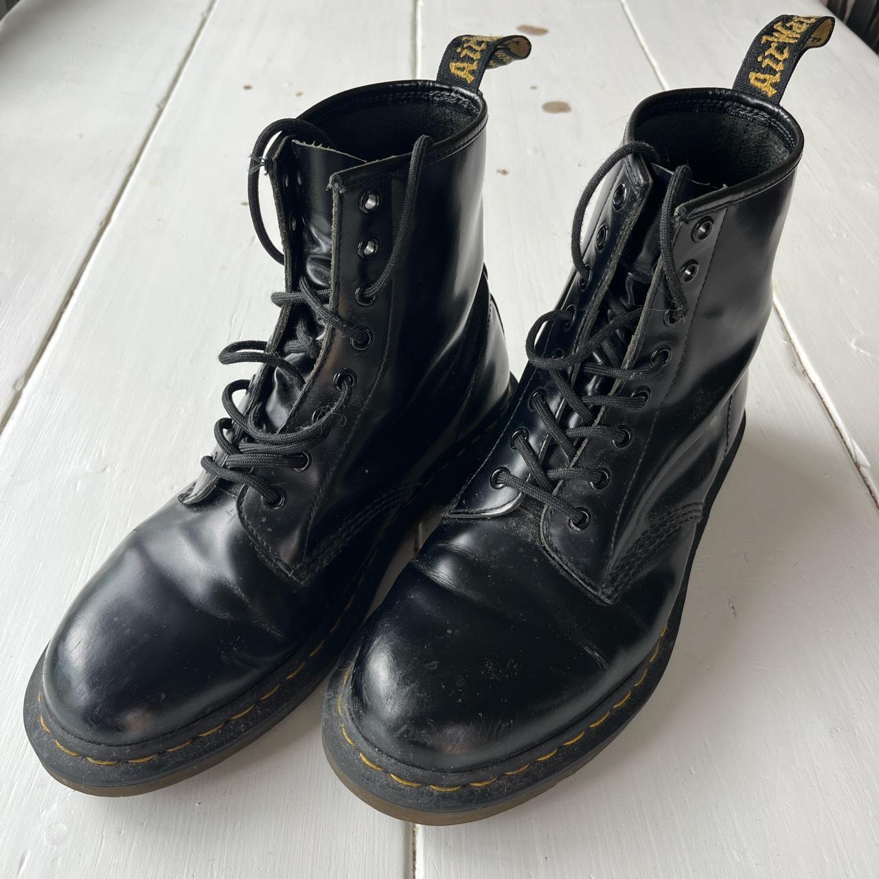 doc martens mens black leather boot size 10... - Depop