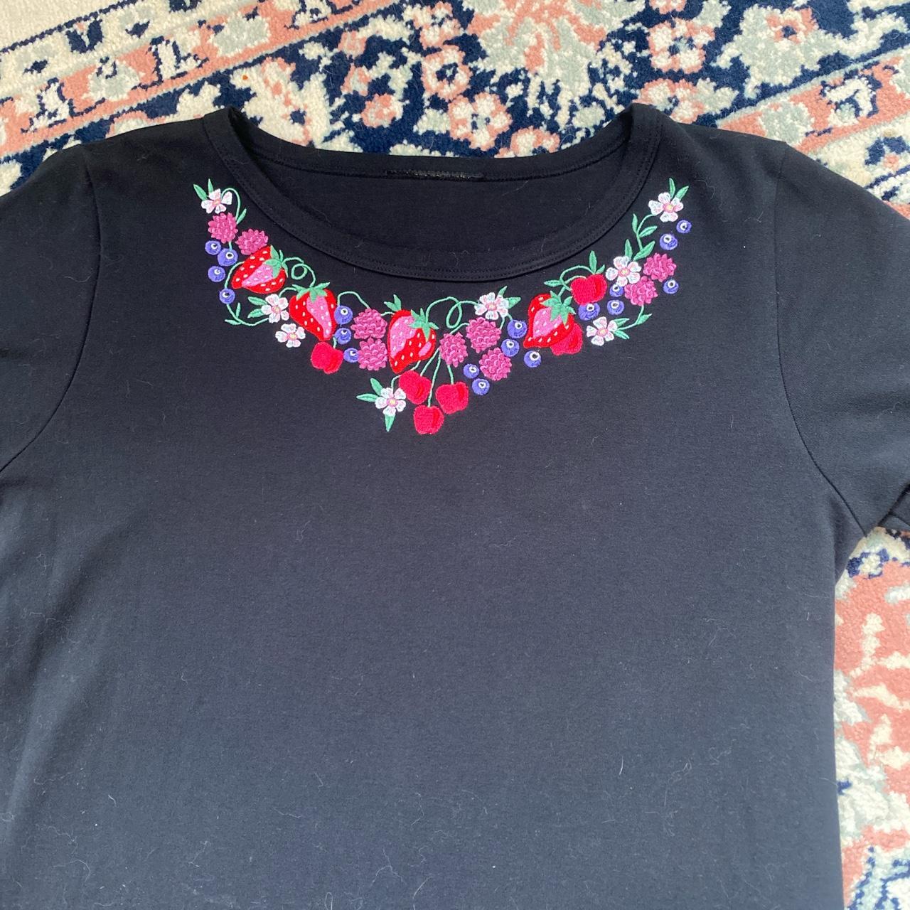 adorable embroidered fruit dress so cute I just... - Depop