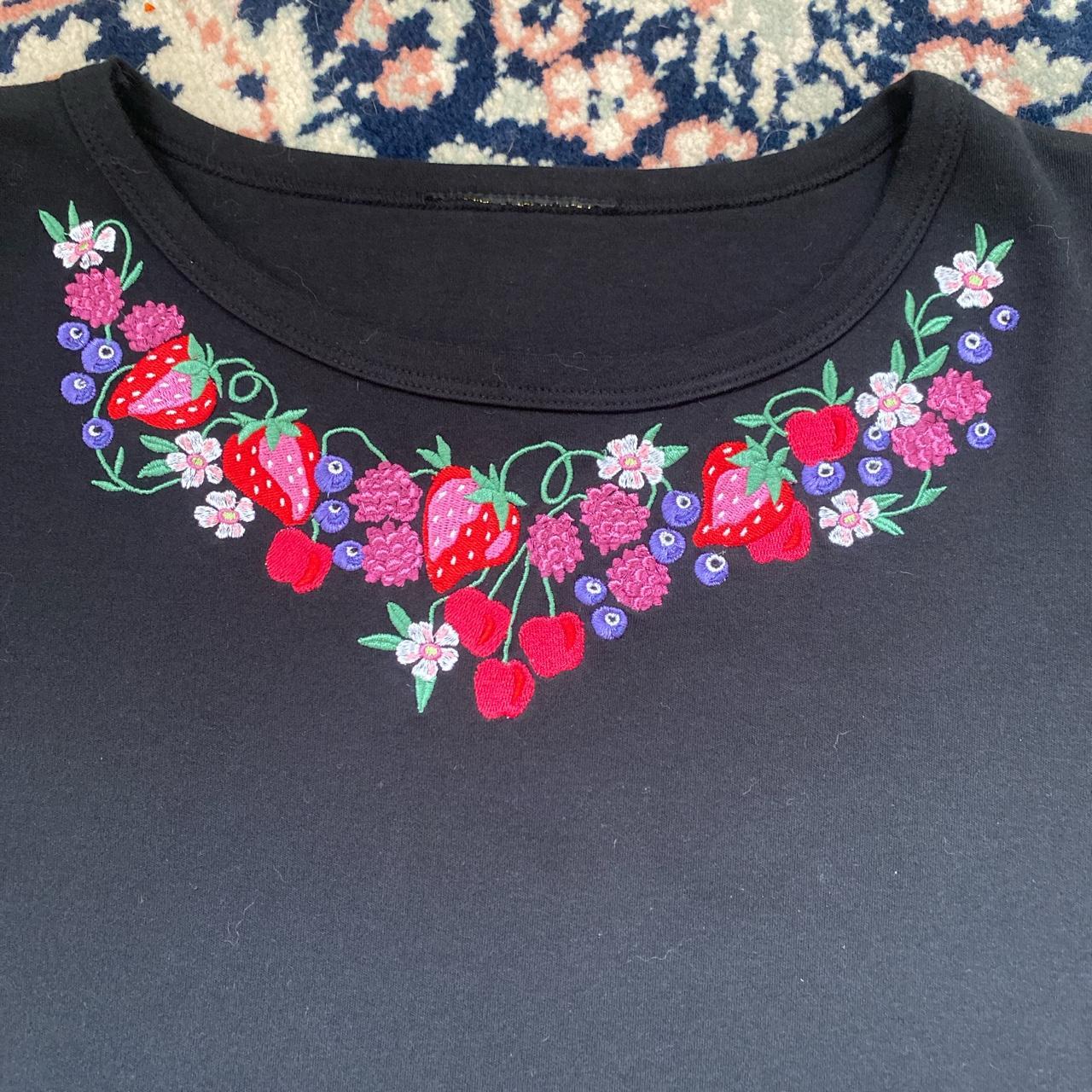 adorable embroidered fruit dress so cute I just... - Depop