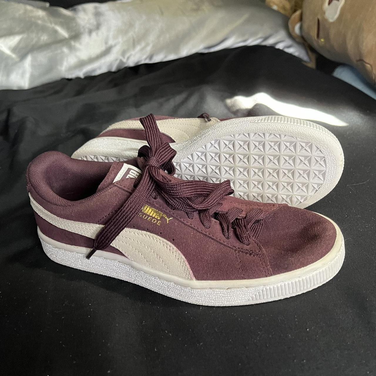 Classic Suede Puma Sneakers Burgundy and White. Depop