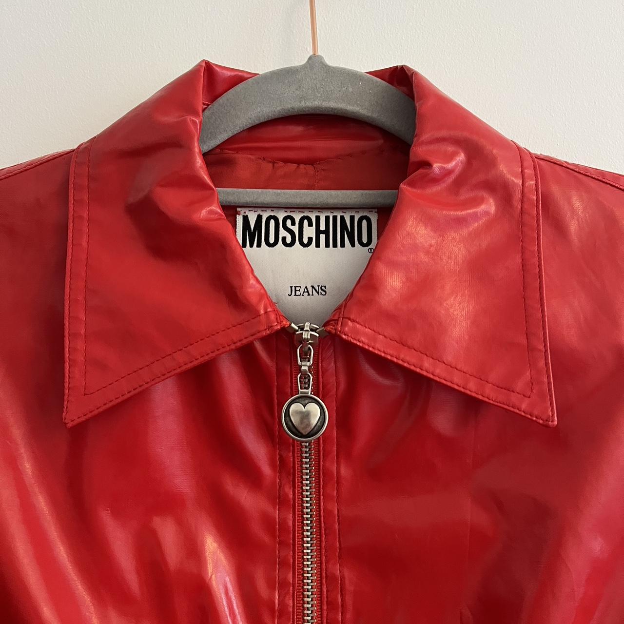 Moschino red 90s pvc jacket Two tiny black dots on... | Depop