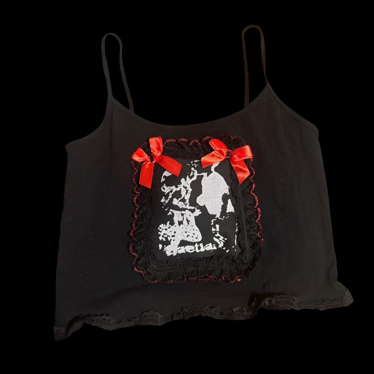 SAETIA BAND CAMI ~screen printed patch with black/... | Depop