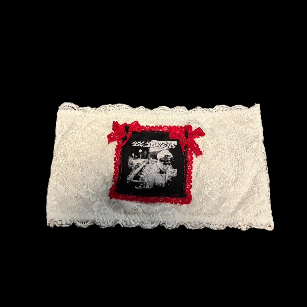 REWORKED/UPCYCLED TUBE TOP ~ patch with red lace... | Depop