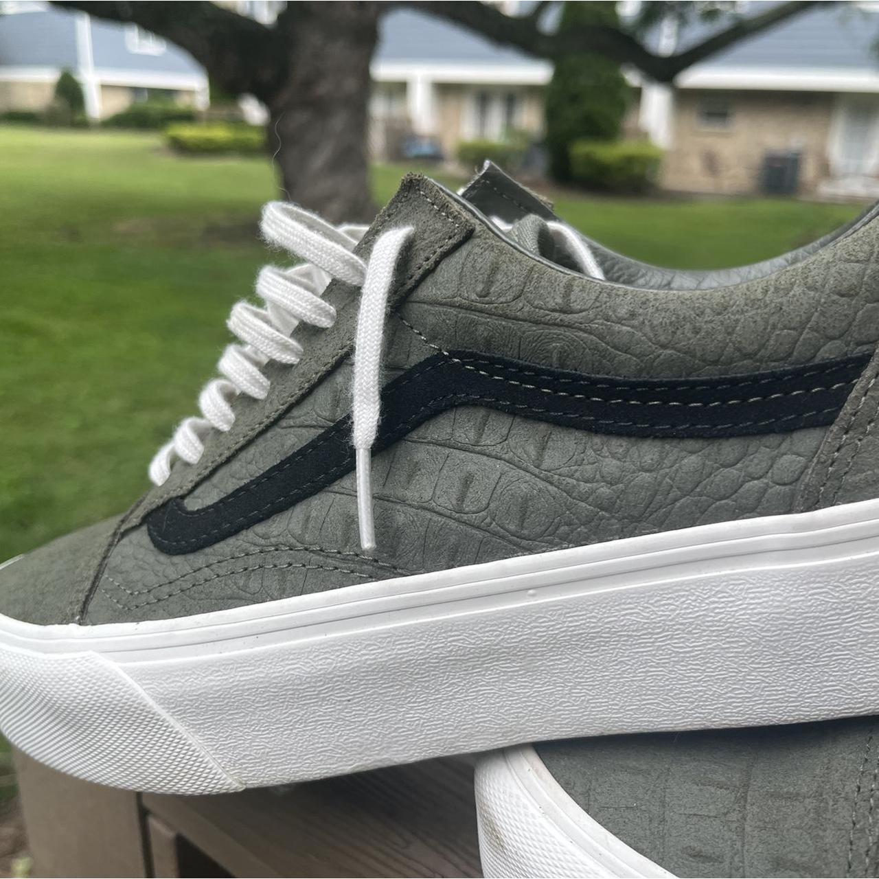 Vans old skool Olive green Textured/snake skin... - Depop