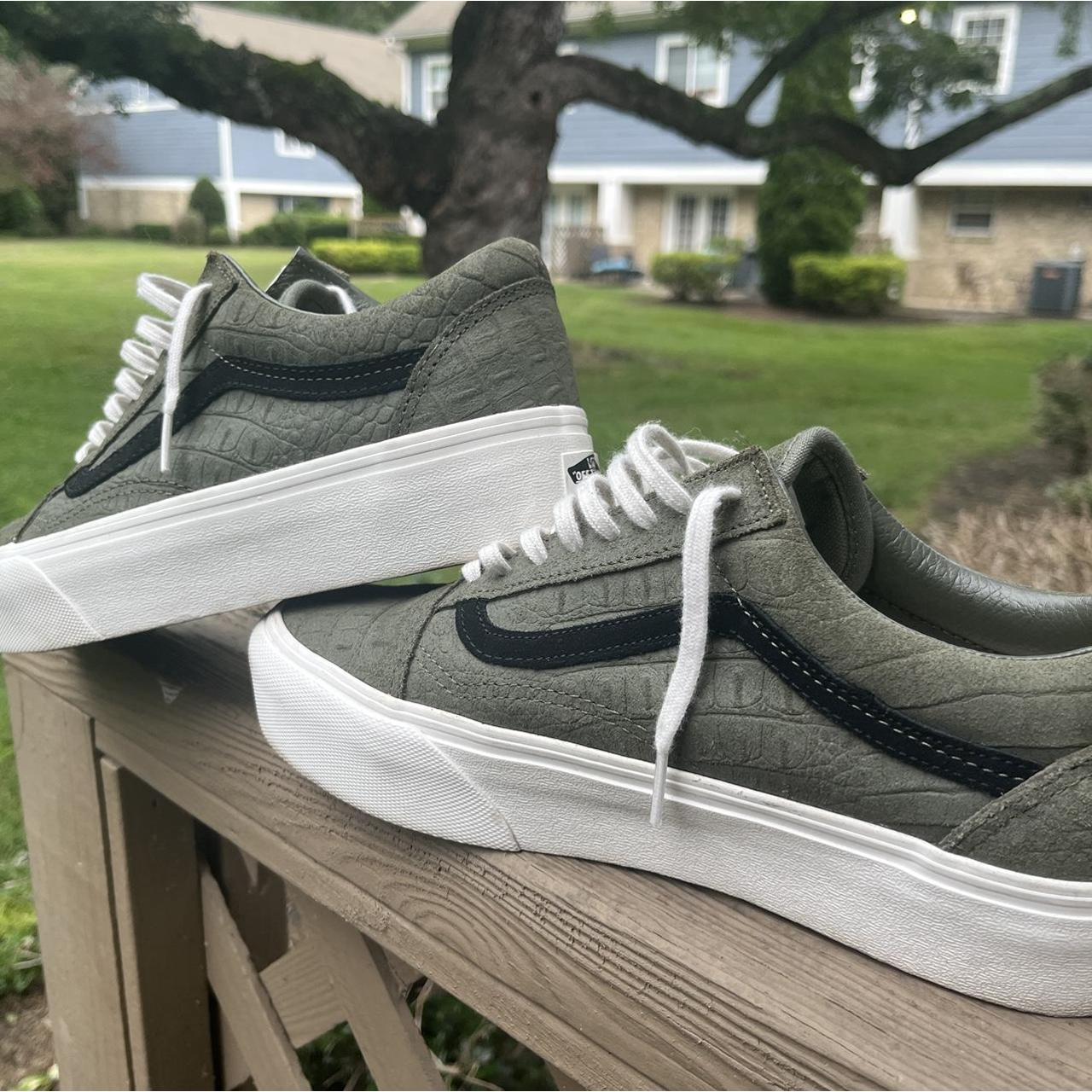 Vans old skool Olive green Textured/snake skin... - Depop