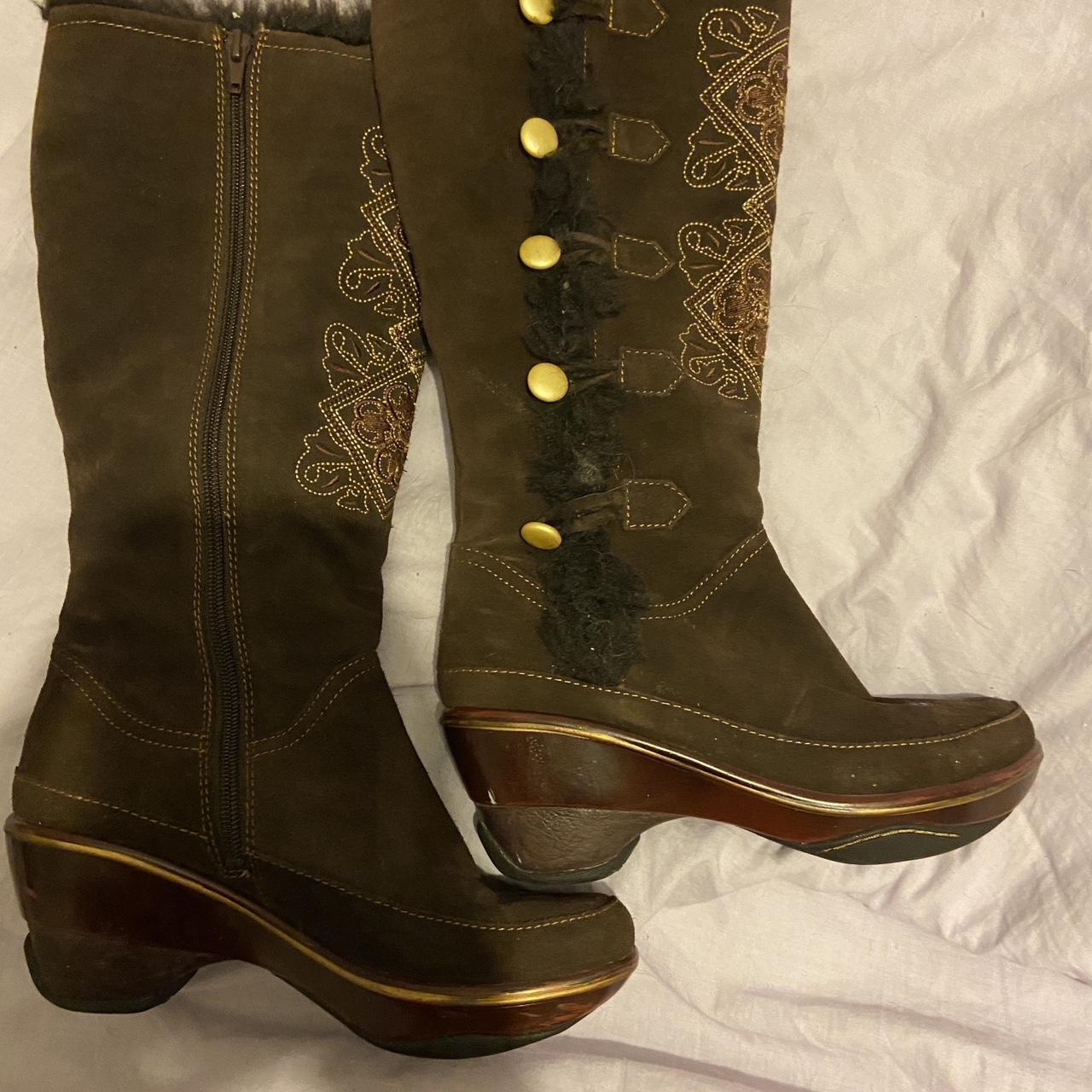 Rare vintage brown button-up boots with gold buttons... | Depop