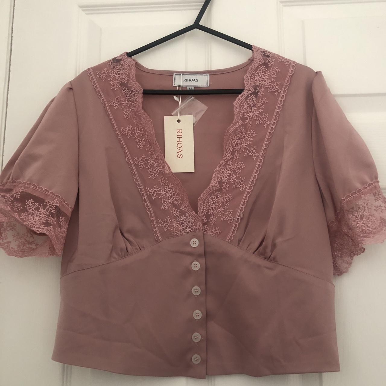 Rihaos pink lacey floral blouse - 10/10 condition,... - Depop