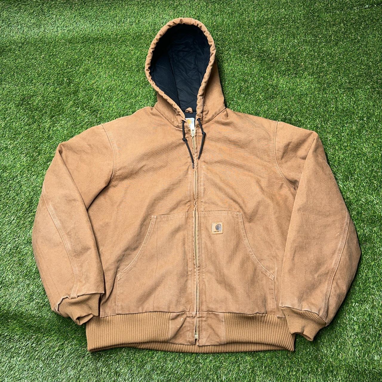 Tan Carhartt vintage jacket with black hood jacket... - Depop