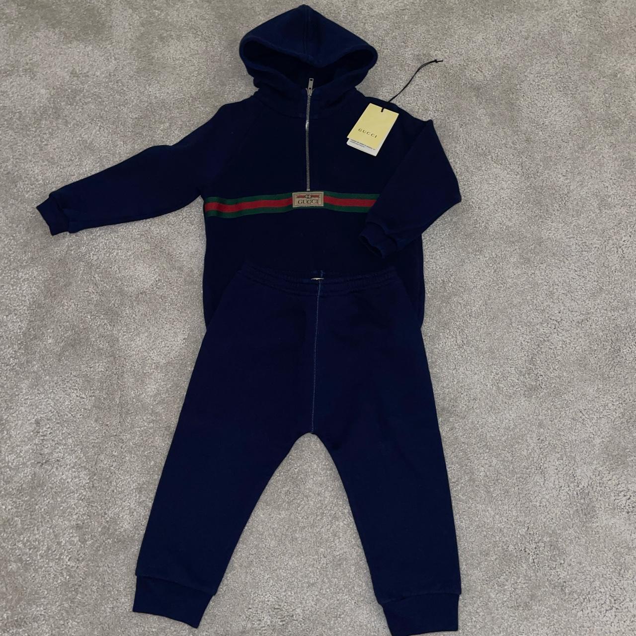 Boys navy Gucci tracksuit age 18/24M worn once... - Depop