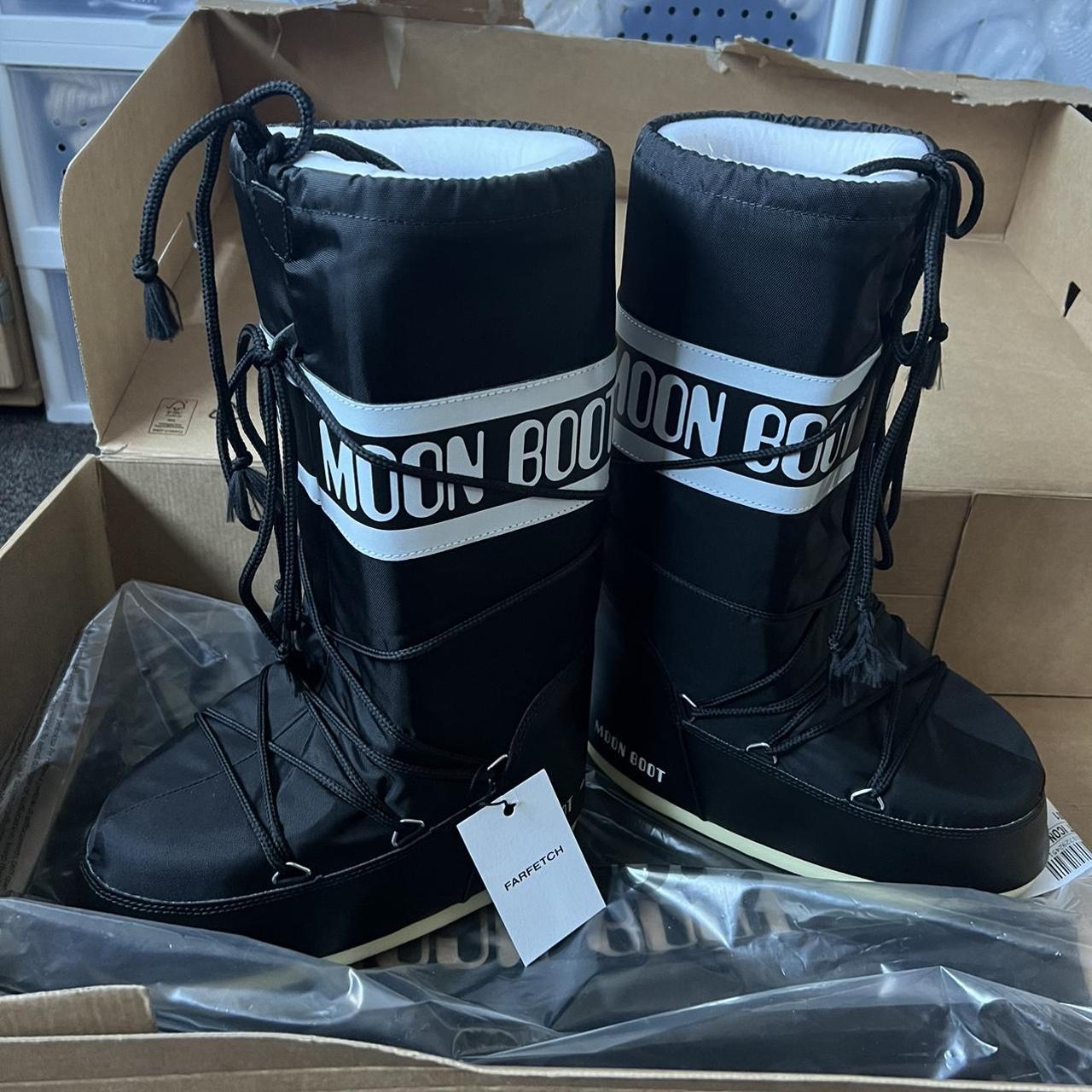 Moon Boot Women's Black and White Boots | Depop
