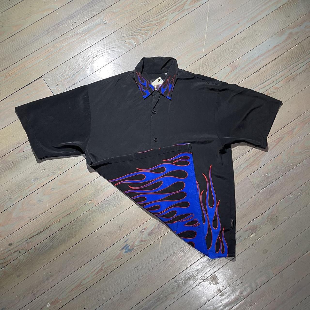 SAPHIRE LOUNGE WRAP AROUND FLAME BUTTON UP - Depop