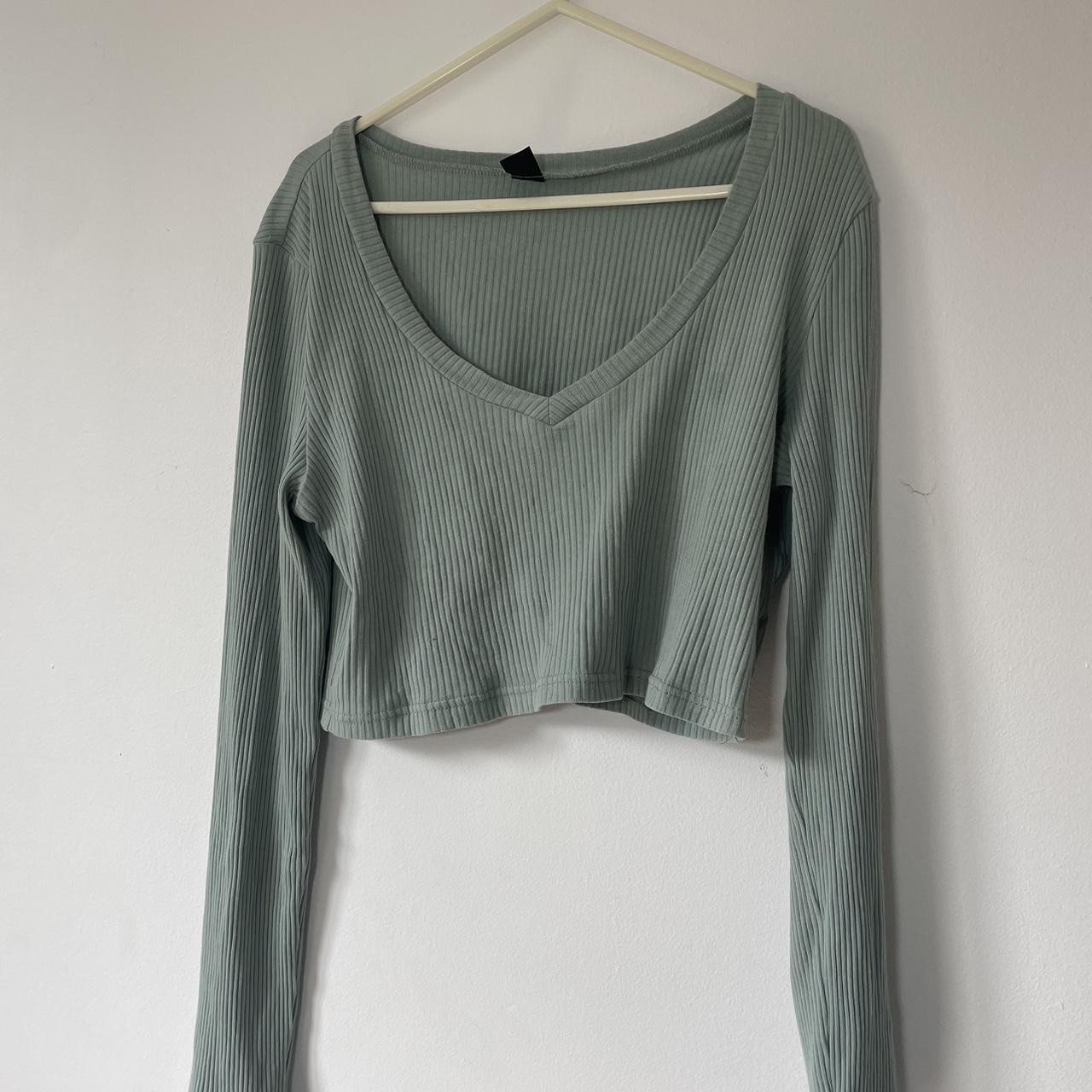 light green ribbed cropped long sleeve. so cute and... - Depop