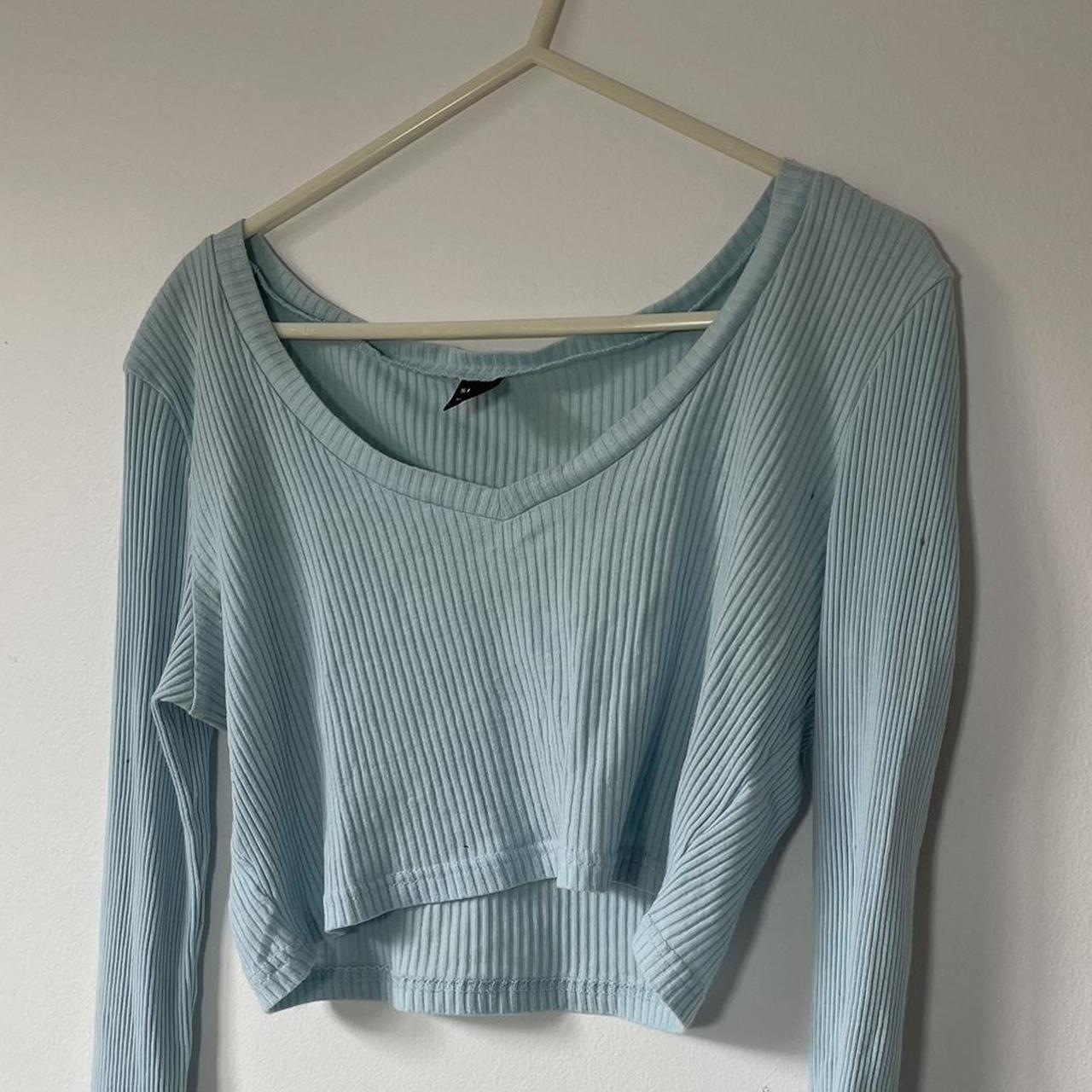 baby/light blue ribbed cropped long sleeve💙🤍 so cute... - Depop