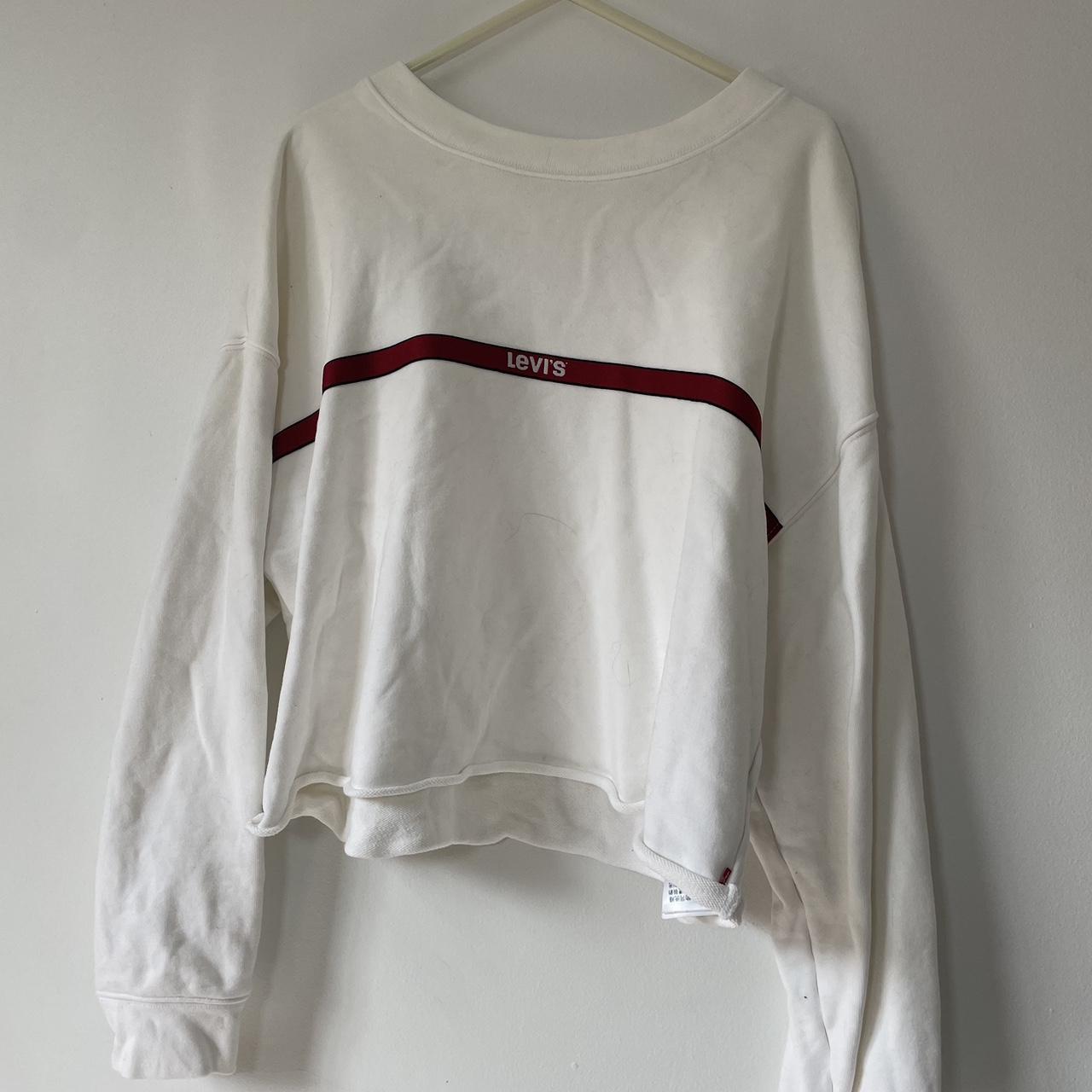 LEVIS cropped white sweatshirt jumper with a red... - Depop