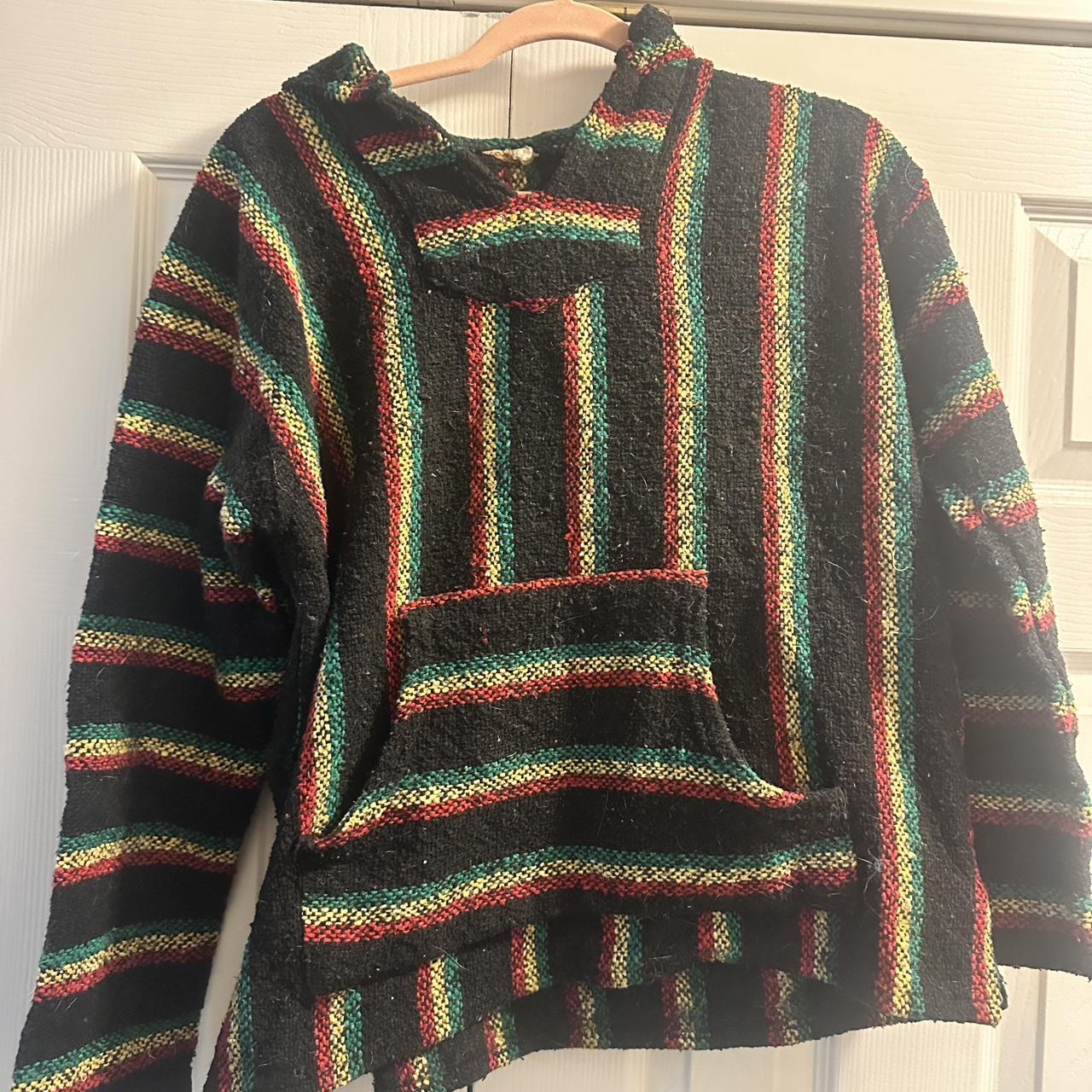 Rasta- colored “drug rug” Baja hoodie No tag, I... | Depop