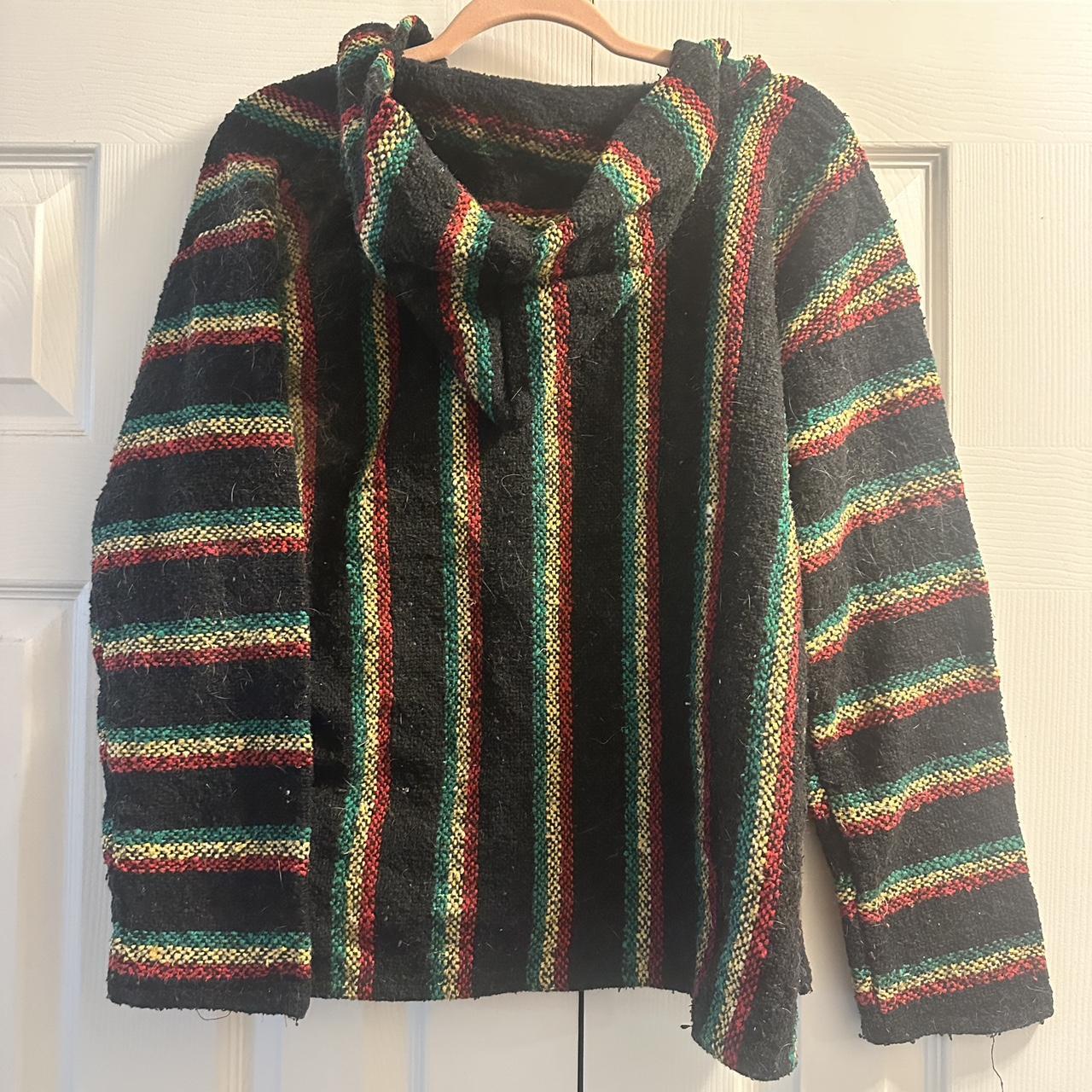 Rasta- colored “drug rug” Baja hoodie No tag, I... | Depop