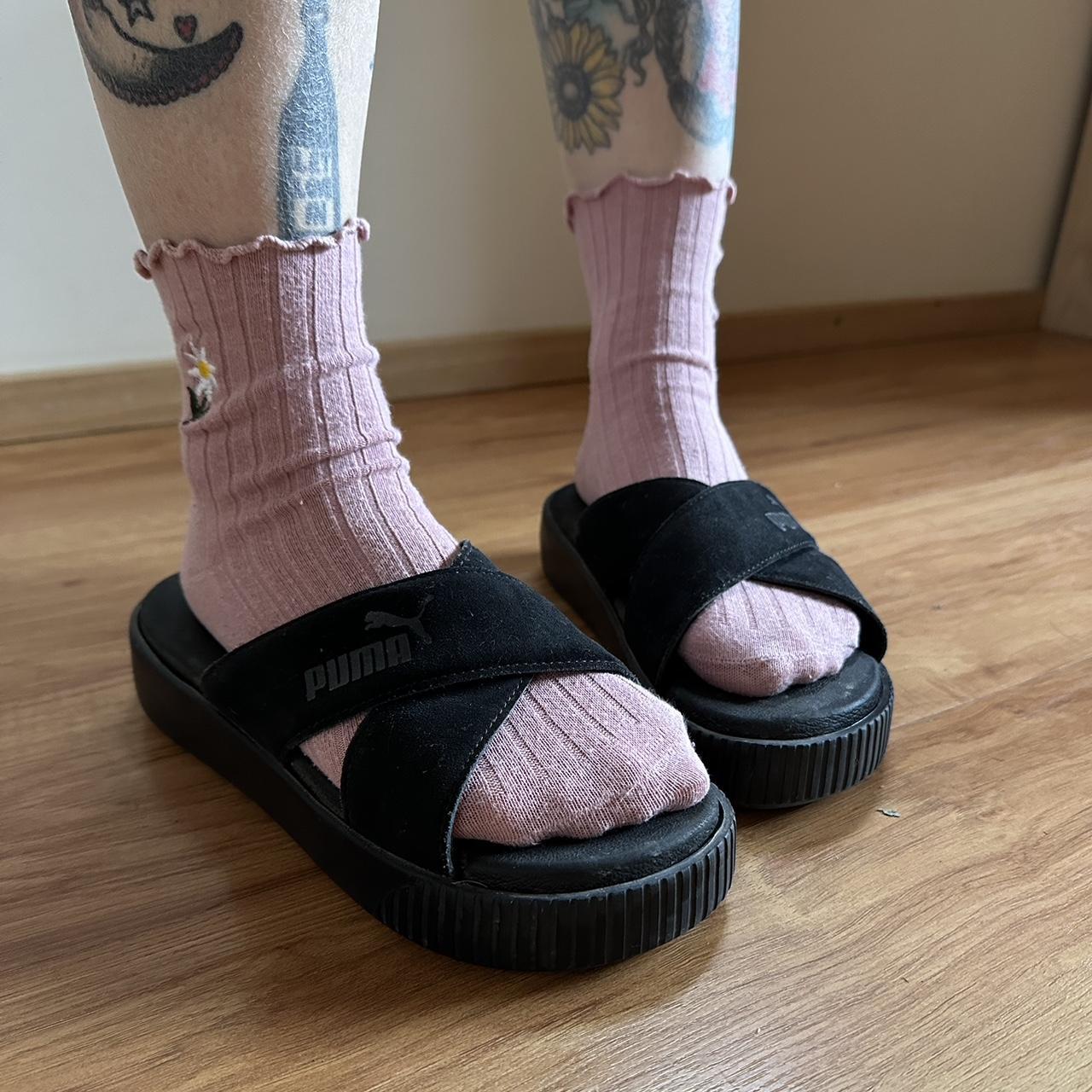 Platform suede puma slides Size 6.5 /7 - Depop