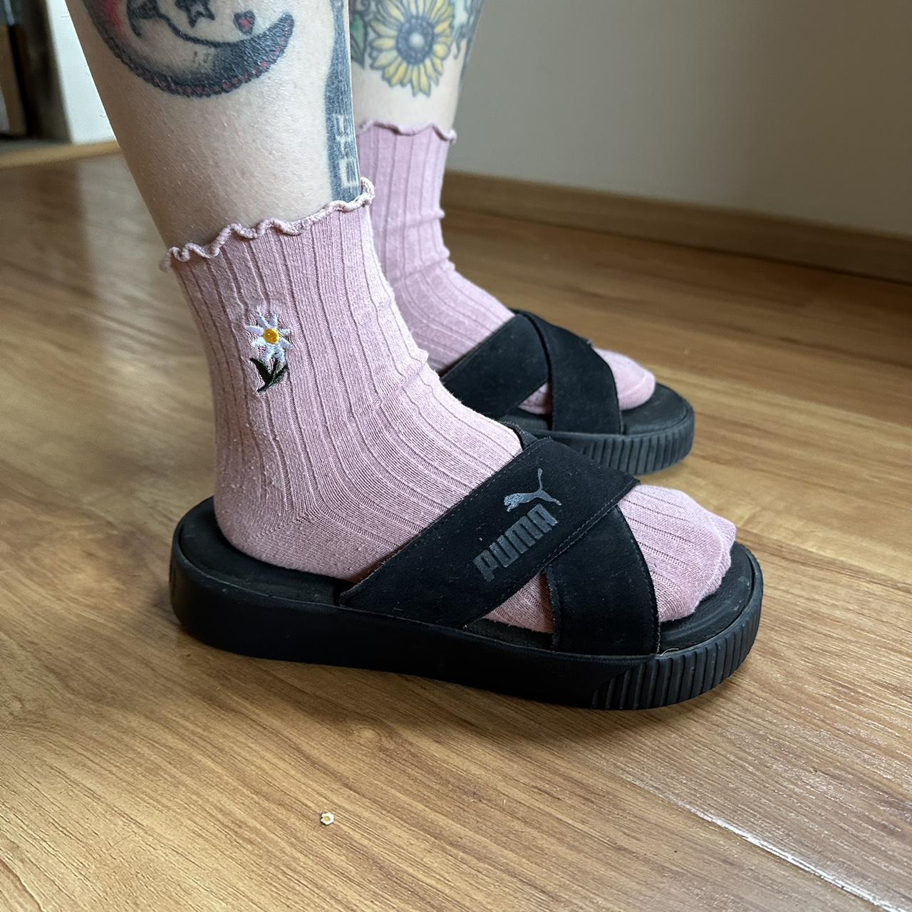 Platform suede puma slides Size 6.5 /7 - Depop
