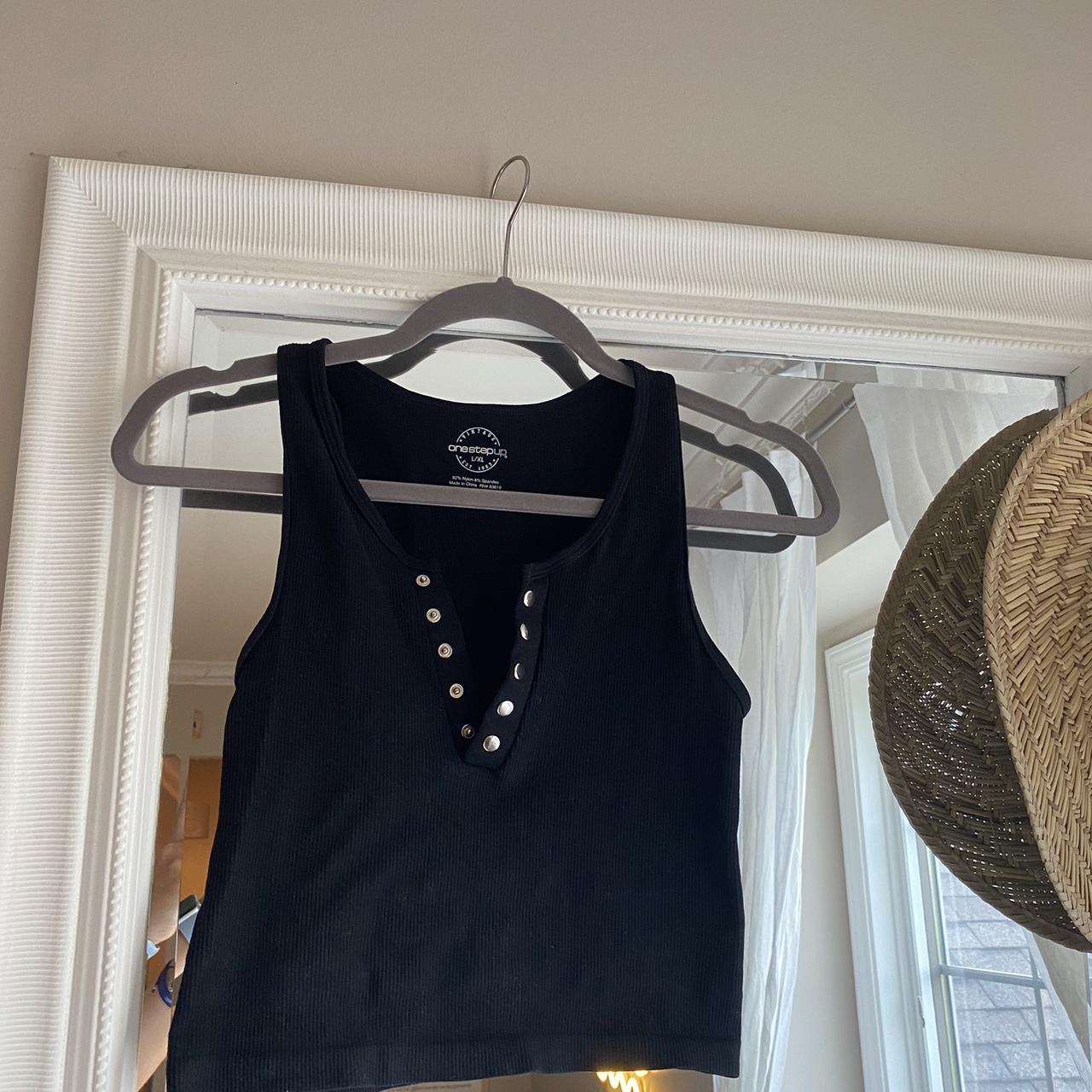 One step up button up black top! Super stretchy - Depop