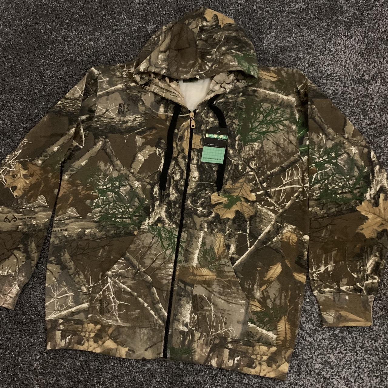 Real Tree Print Fleece Hoodie in Forest Leaf... - Depop