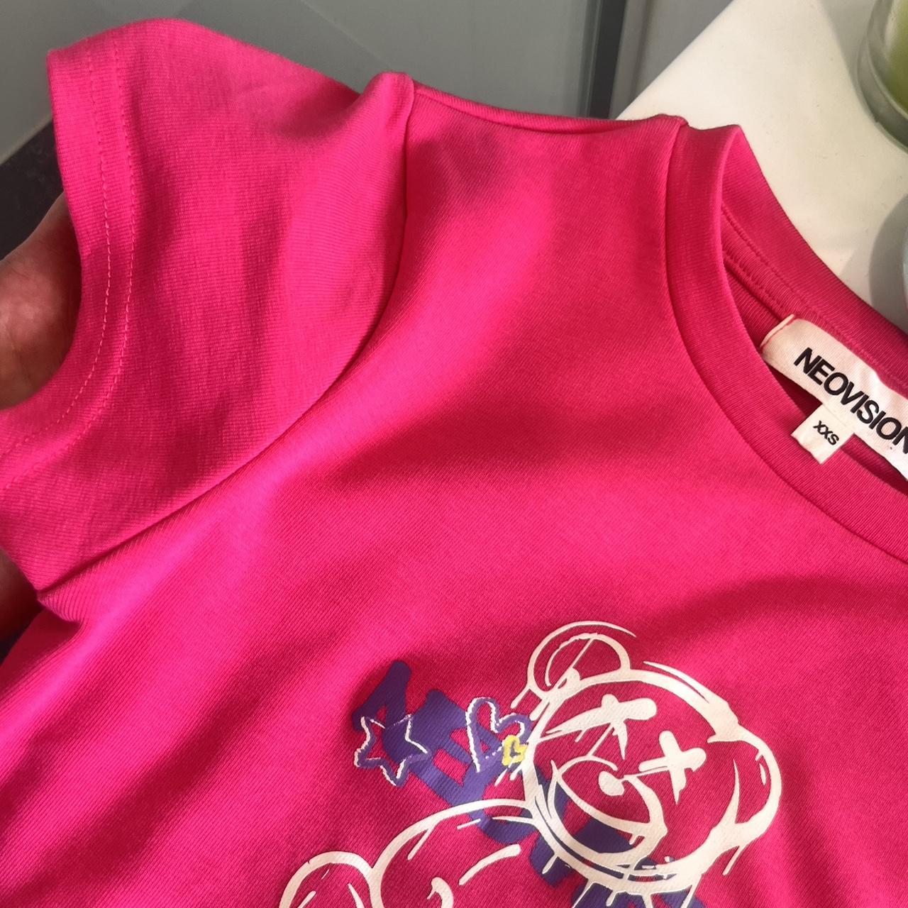 Super cool hot pink Neovision crop top with cute... | Depop