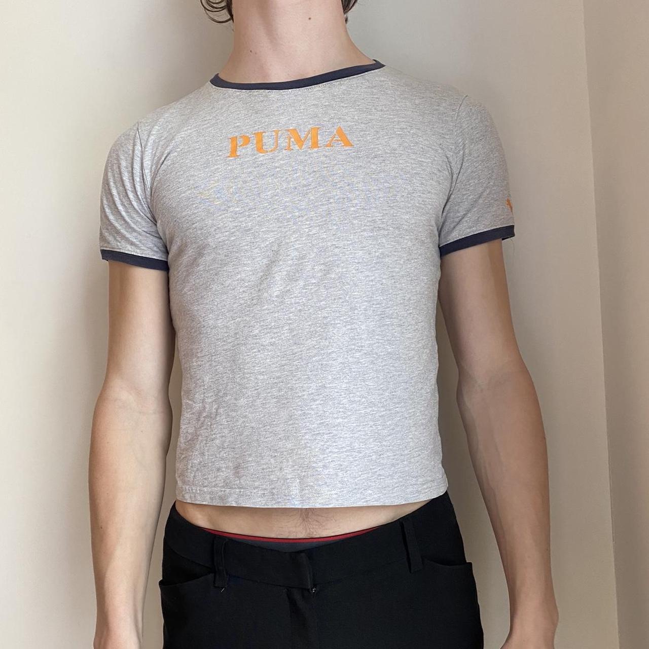Puma Men's Grey and Navy T-shirt | Depop