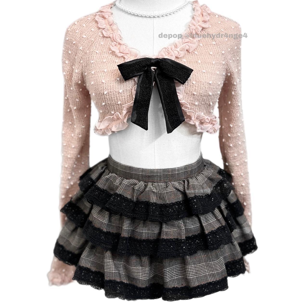 Polka Dot Ruffle Lace Knit Cropped Cardigan Depop