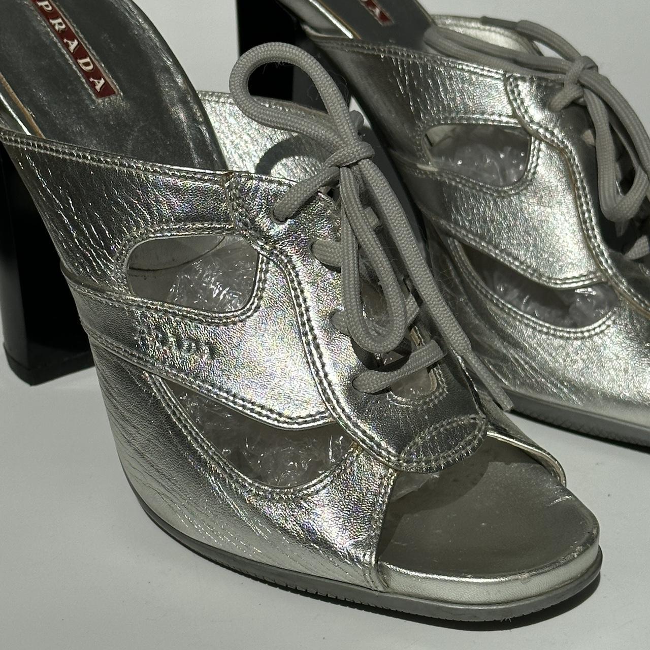 Prada Women's Silver and Grey Sandals | Depop