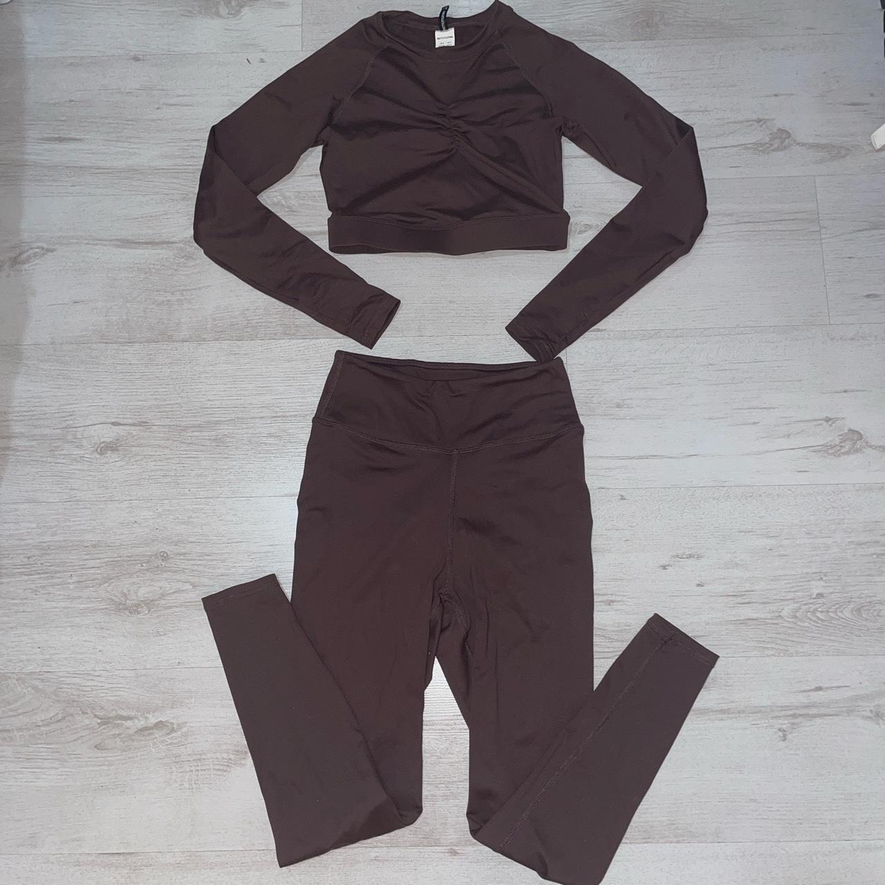 Plt ruched brown gym coord Only been worn once,... - Depop