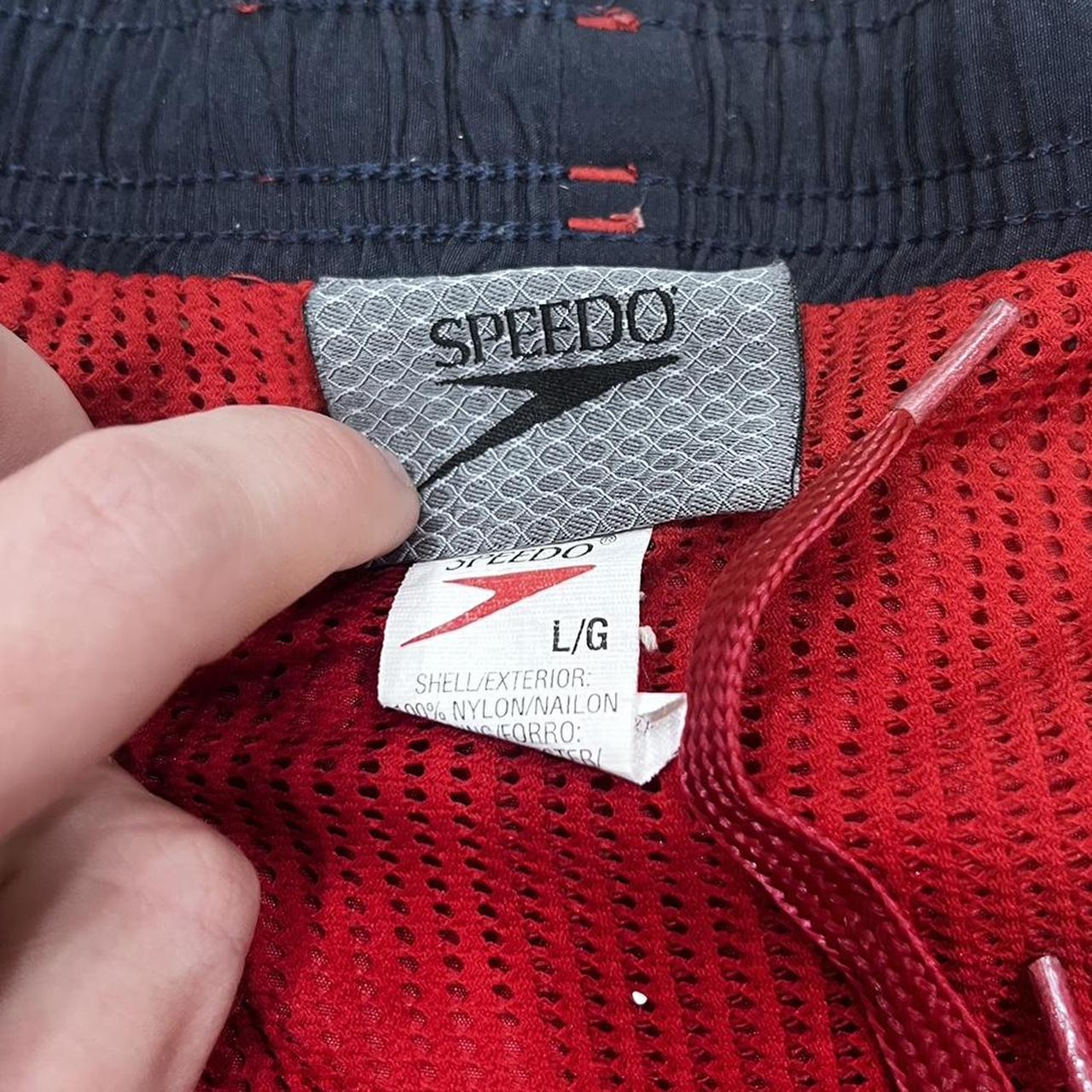 90’s Red Speedo Men’s Swim Trunks Size: L (6 inch... - Depop