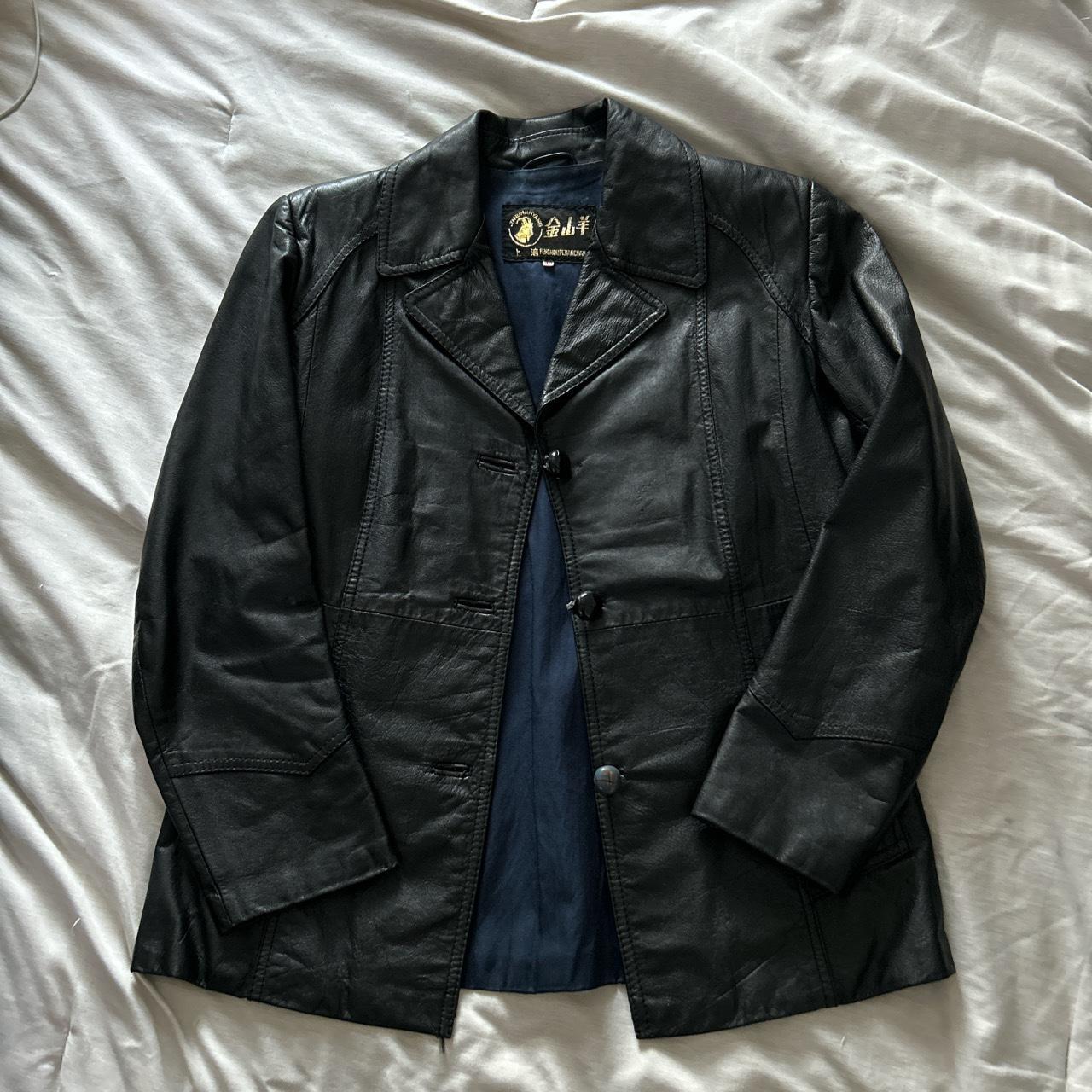 Black leather jacket with pockets has slight padding... - Depop